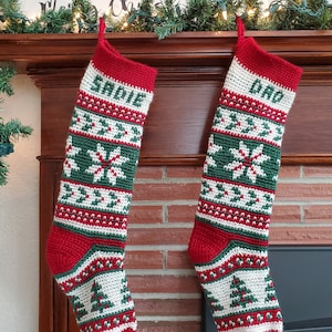 Personalized Crochet Fair Isle Stocking Pattern- Large Snowflake - Etsy