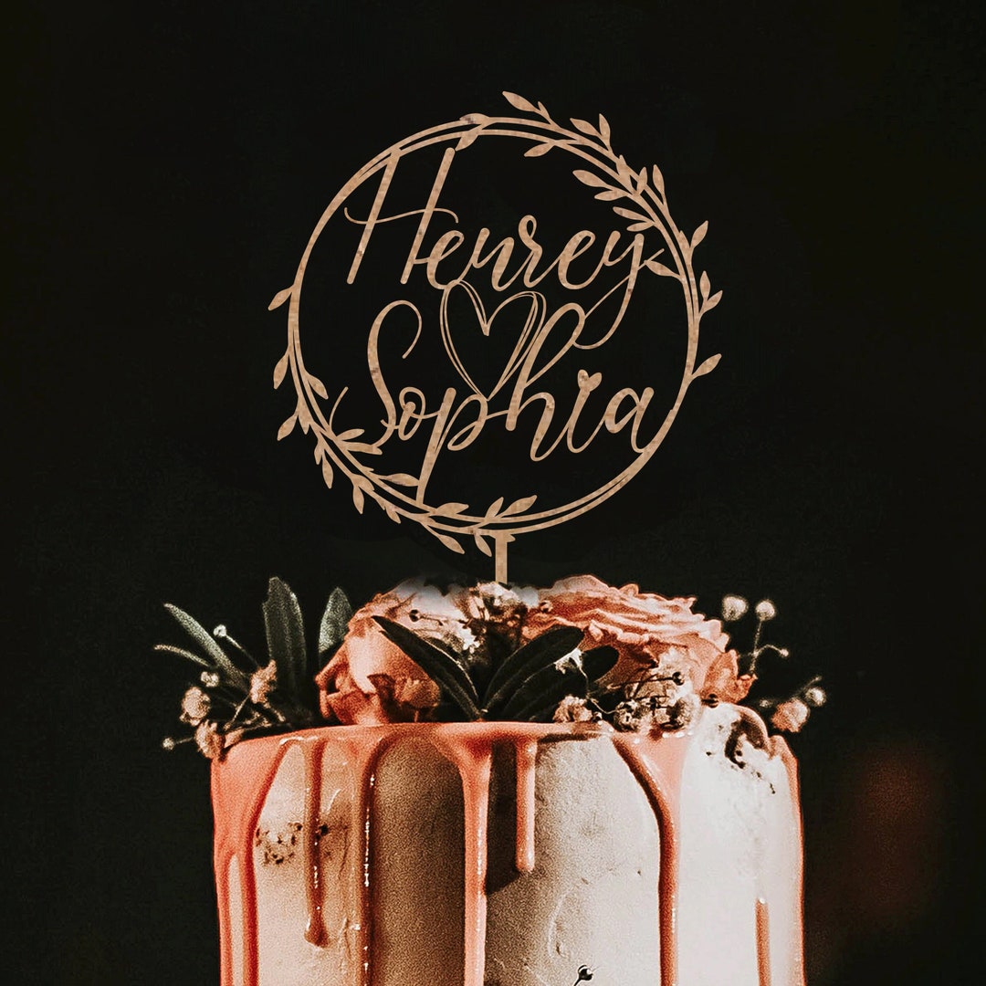 Floral Heart Wedding Cake Topper With Rustic Wreath, Mr and Mrs Topper ...