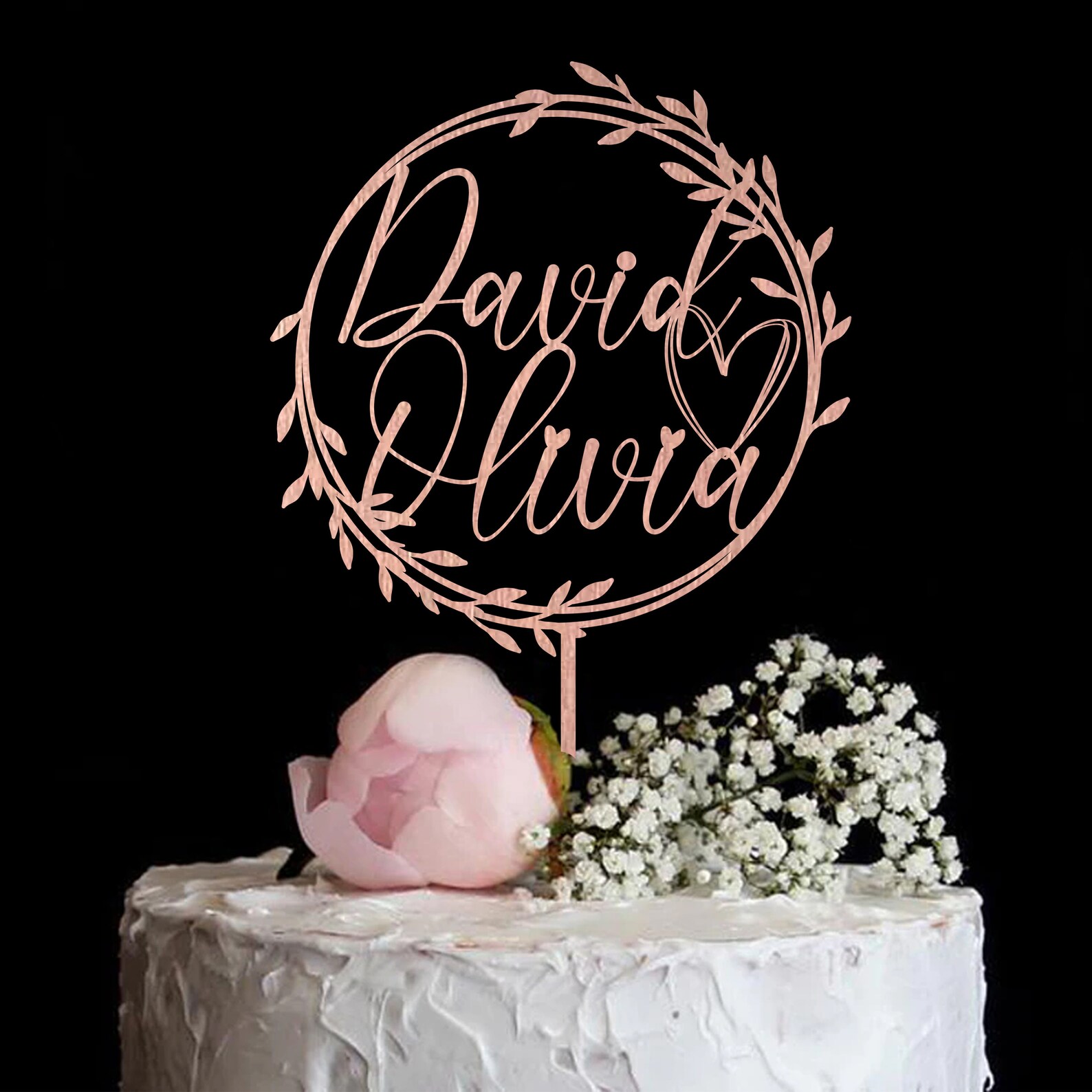 Floral Heart Wedding Cake Topper With Rustic Wreath Mr and - Etsy
