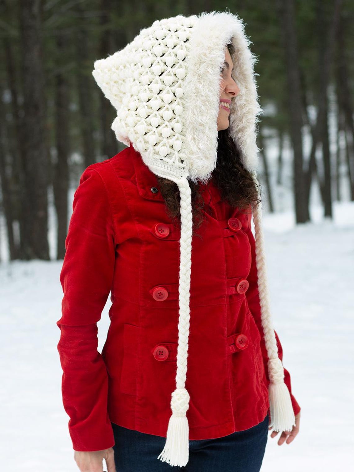 Crochet Winter Hood Pattern, Oversized Bonnet with Braided Ties ...