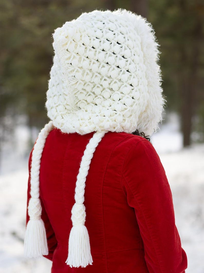 Crochet Winter Hood Pattern, Oversized Bonnet with Braided Ties ...