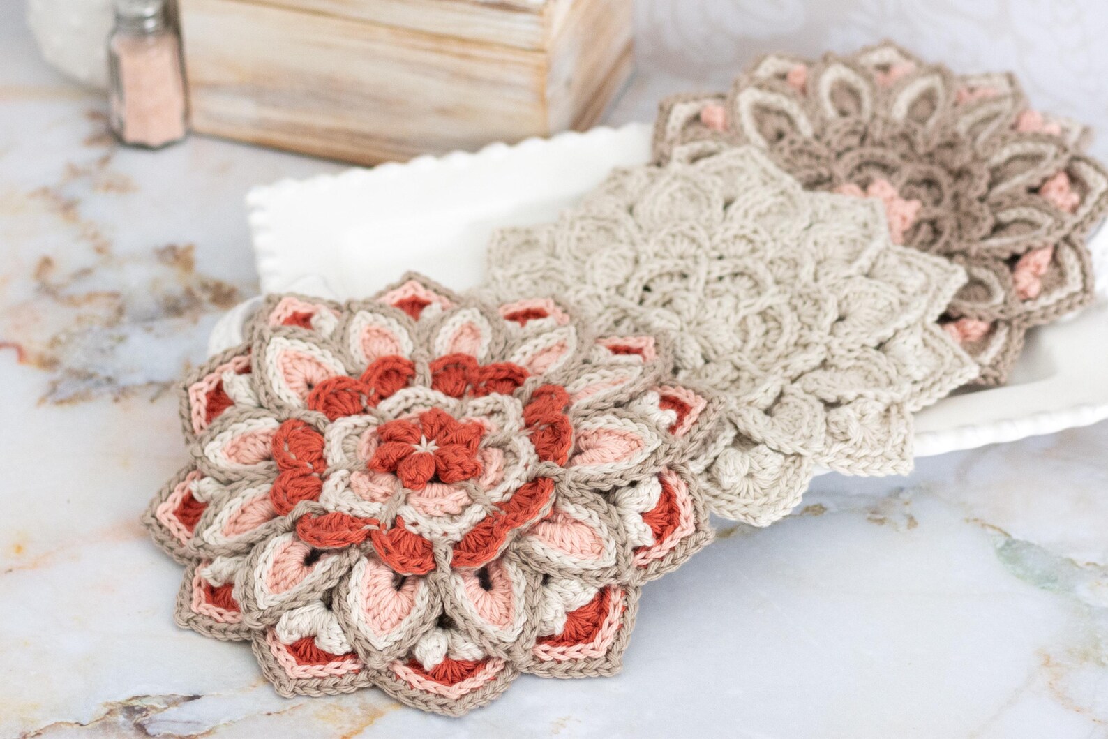 Crochet Flower Hot Pad Pattern: Round Trivet, Shabby Chic Potholder ...