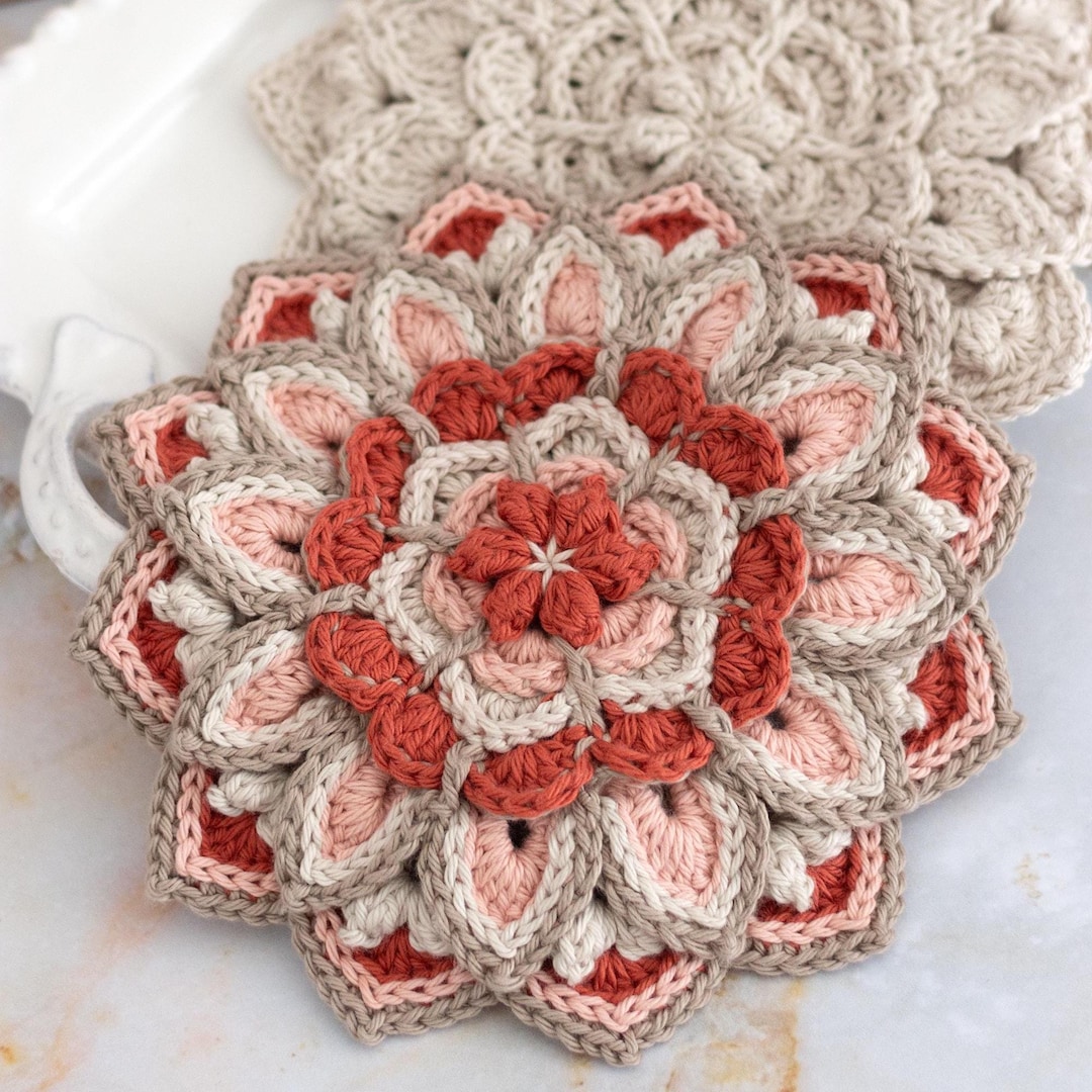 Crochet Flower Hot Pad Pattern: Round Trivet, Shabby Chic Potholder ...
