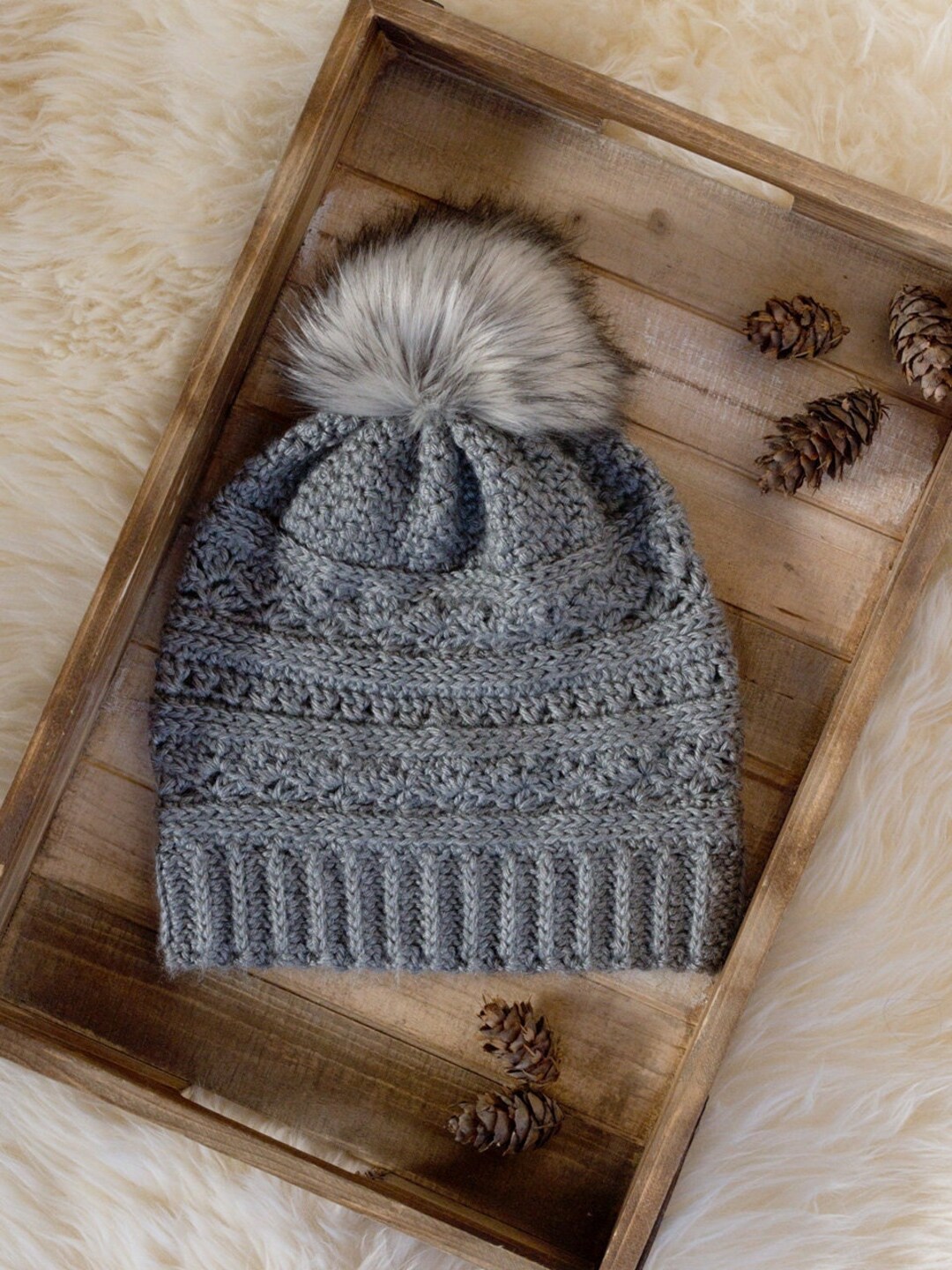 Crochet Slouchy Beanie Pattern: Textured Winter Hat With Pom-pom (PDF ...