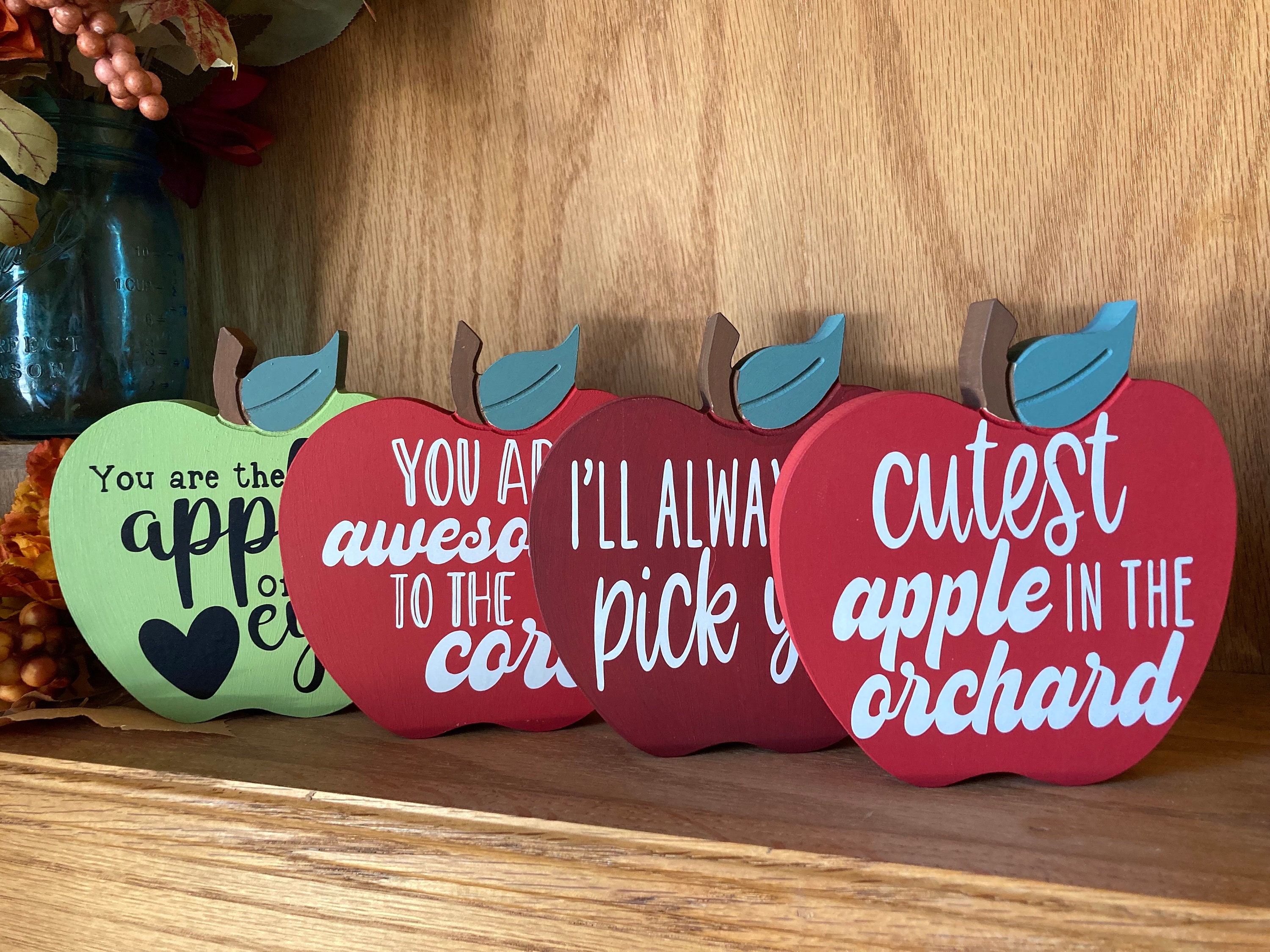 Wooden Apple, Fall Decor, Rustic Fall Apple Wooden Fruit, Wood Kitchen ...