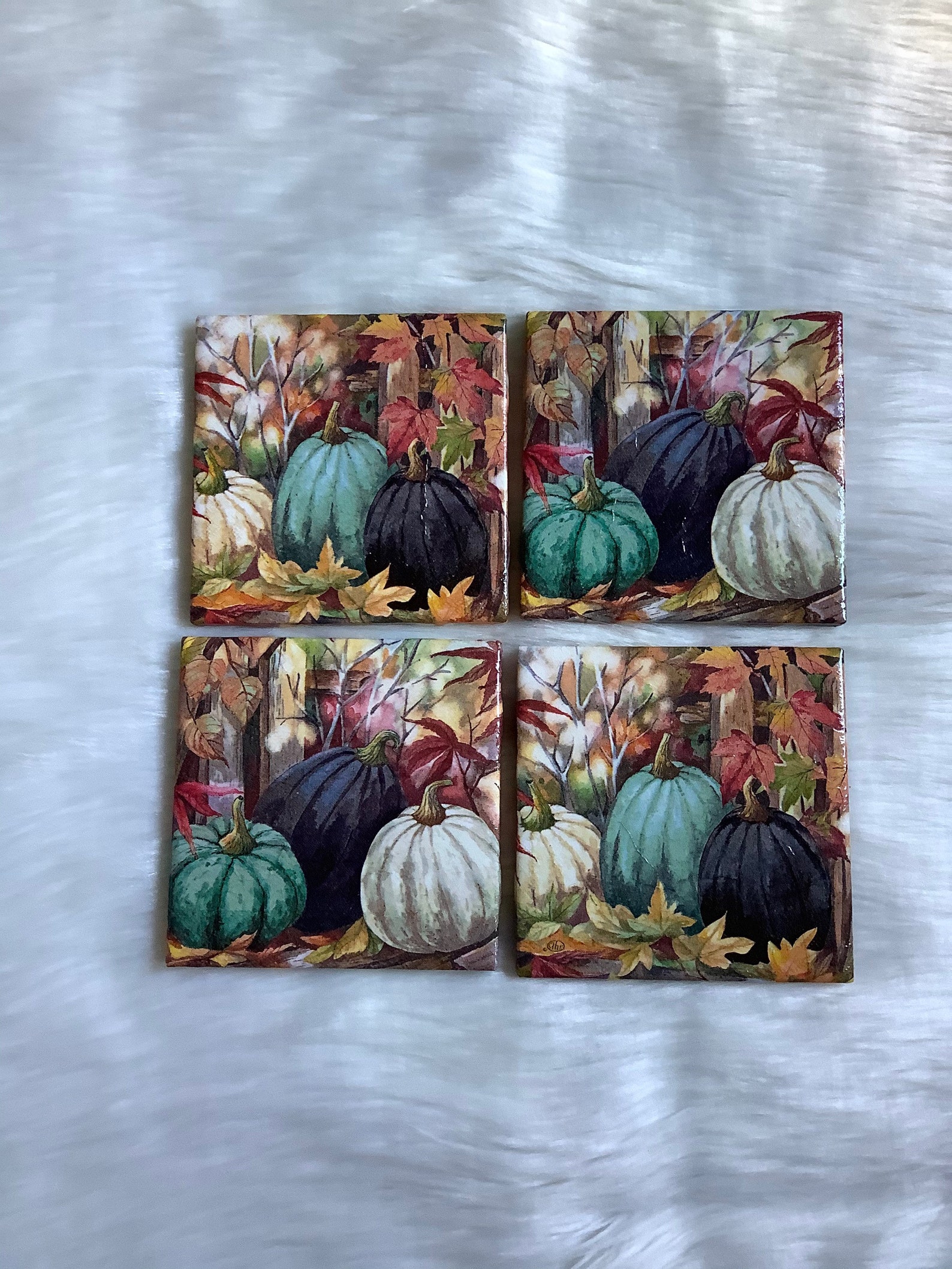 Fall Pumpkin Harvest Coasters Set of 4 Upcycled Coasters - Etsy