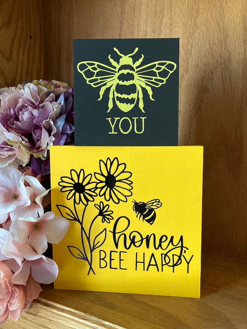 Bee Happy Wooden Sign Collection, Summer Decor, You Are Bee Utiful Pun ...