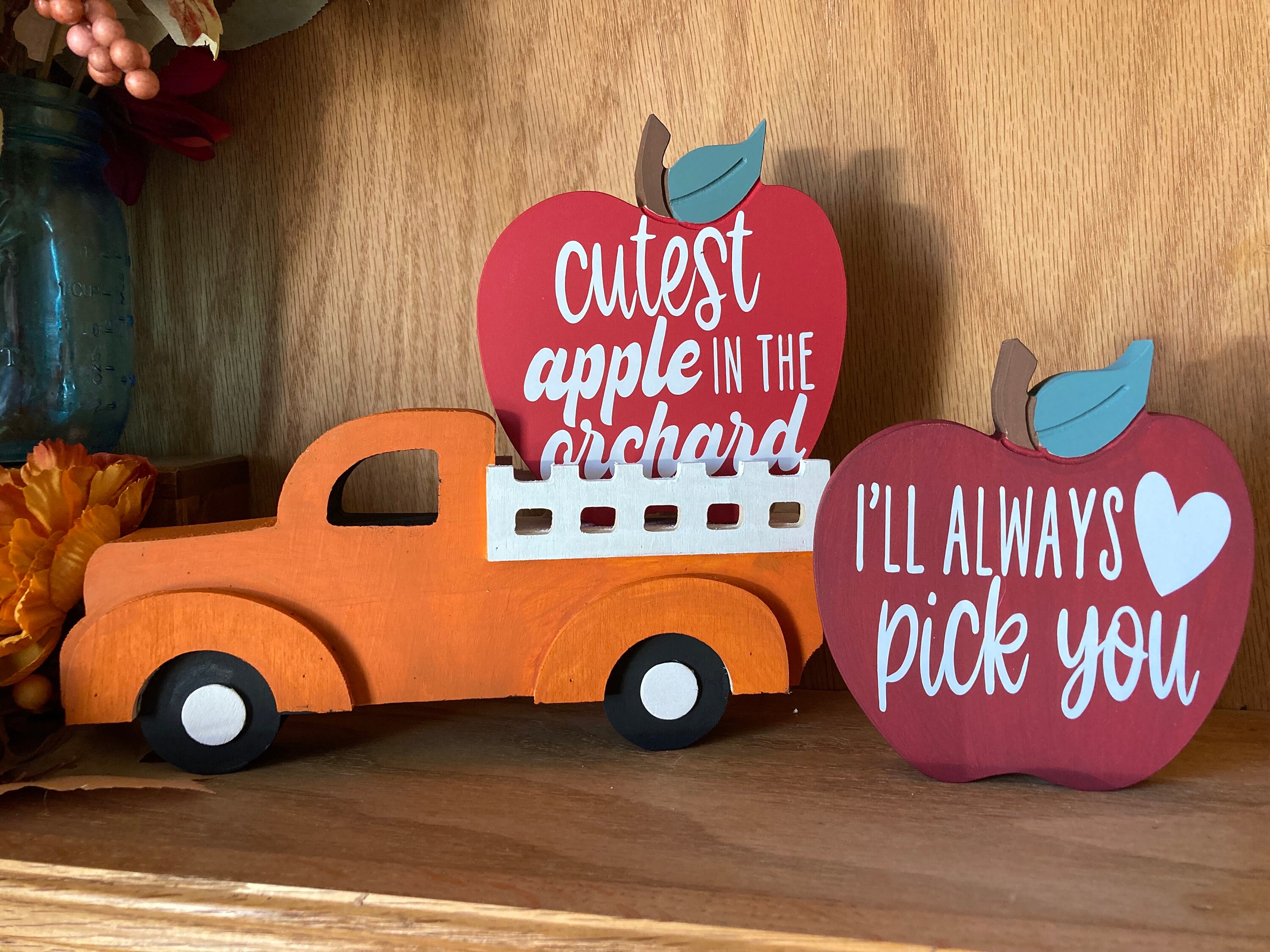 Wooden Apple, Fall Decor, Rustic Fall Apple Wooden Fruit, Wood Kitchen ...