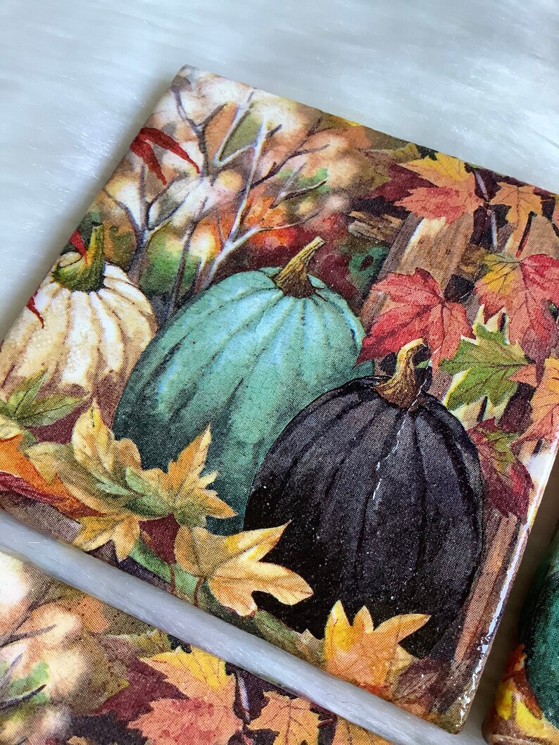 Fall Pumpkin Harvest Coasters Set of 4 Upcycled Coasters - Etsy