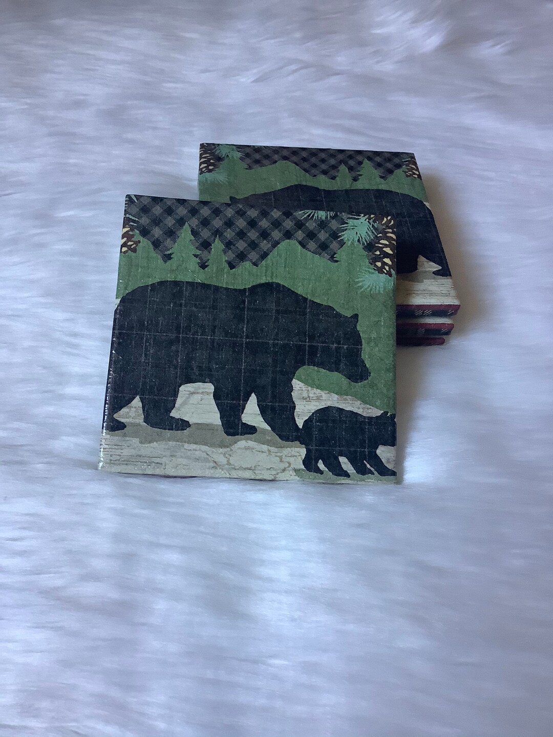 Black Bear Forest Coasters, Set of 4, Upcycled Coasters, Napkin ...