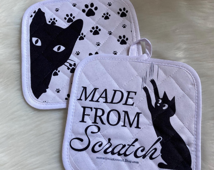 Made From Scratch Cat Pot Holder, Pot Holder Set, Cat Lover Gift, Baker ...