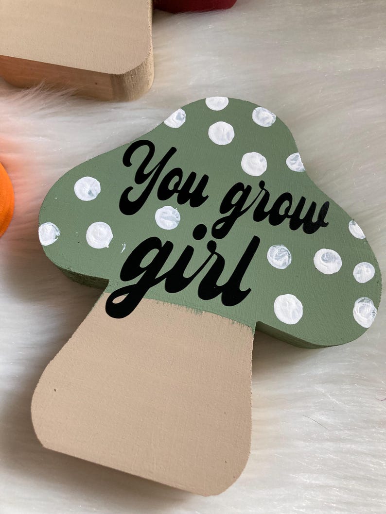 Whimsical Grow & Glow Wooden Mushroom Signs, Encouraging Kindness ...