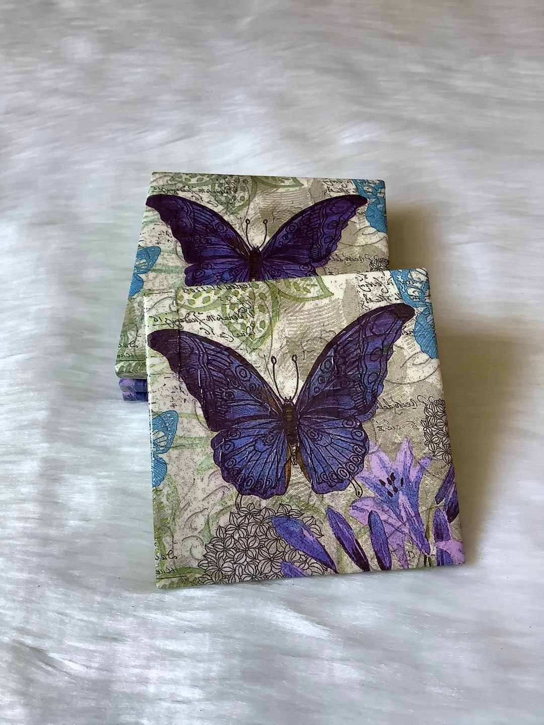 Midnight Flutter Coasters, Set of 4, Upcycled Coasters, Napkin Coasters ...