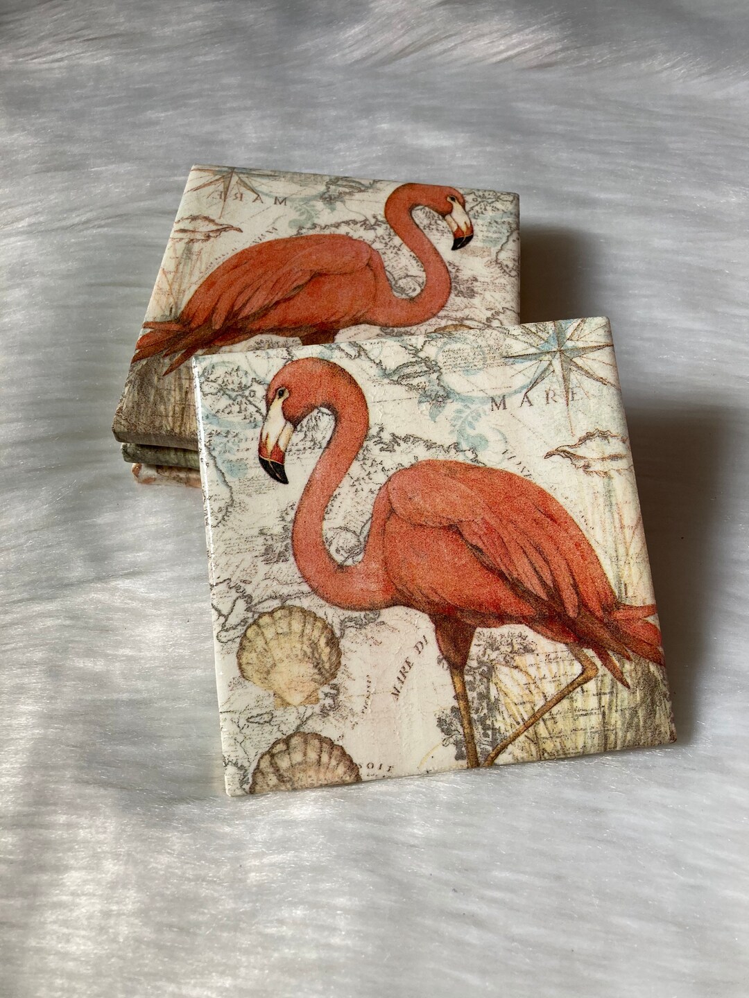 Wandering Flamingo Coasters, Set of 4, Repurposed Coasters, Napkin ...