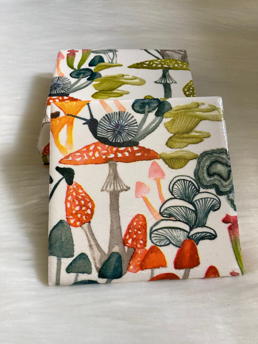 Mushroom Forest Coasters, Set of 4, Repurposed Coasters, Napkin ...