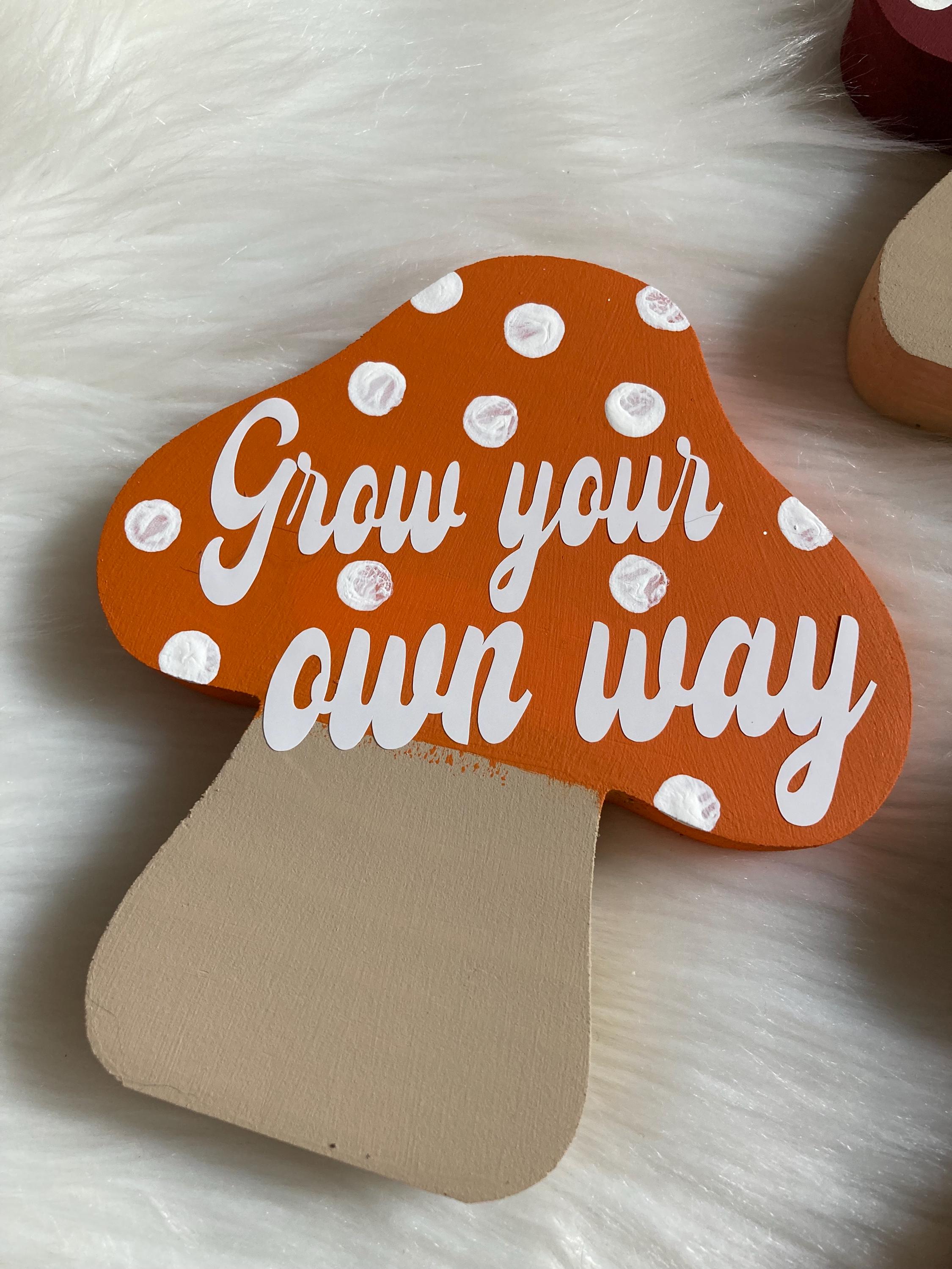 Whimsical Grow & Glow Wooden Mushroom Signs, Encouraging Kindness ...