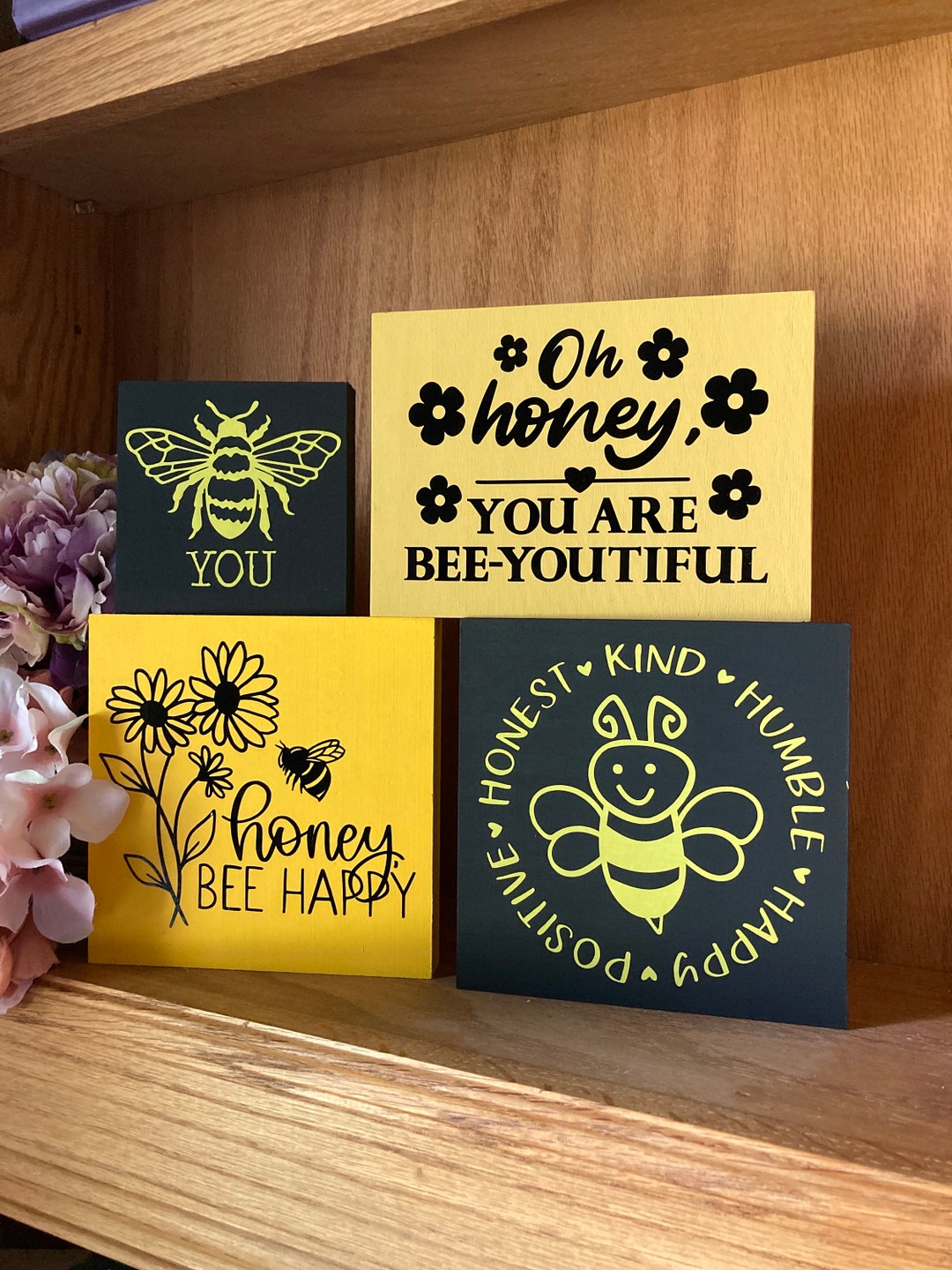 Bee Happy Wooden Sign Collection, Summer Decor, You Are Bee Utiful Pun ...