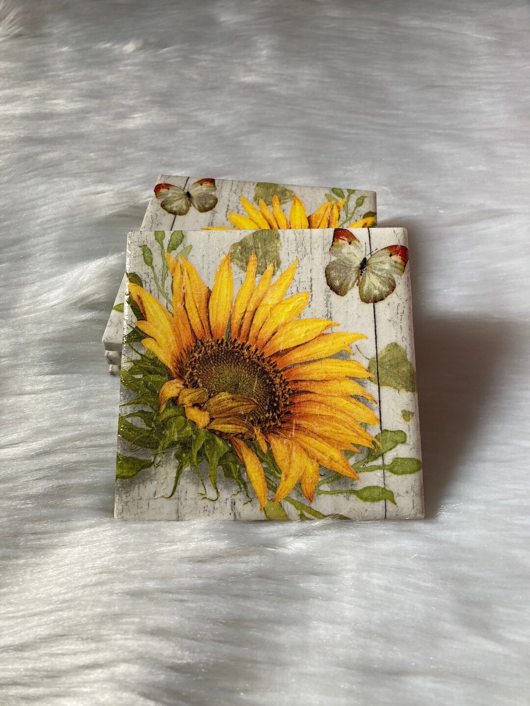 Country Sunflowers Coasters, Set of 4, Repurposed Coasters, Napkin ...