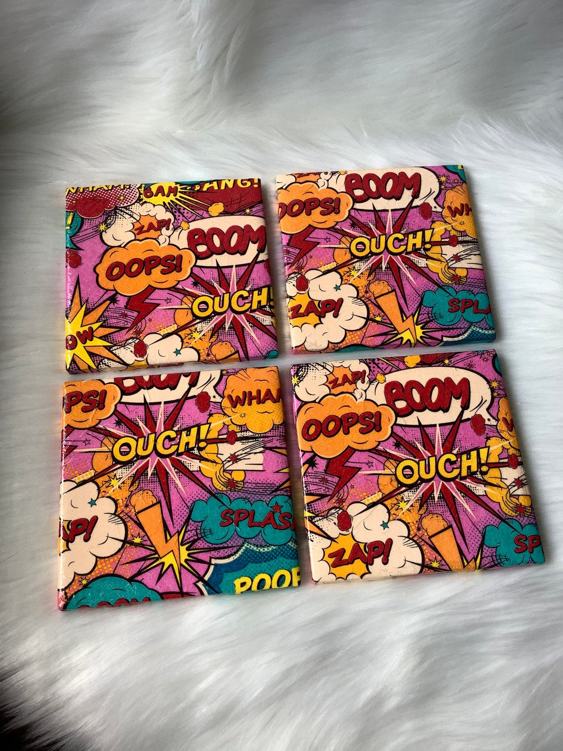 Comic Book Pow Coasters Set of 4 Upcycled Coasters Napkin - Etsy