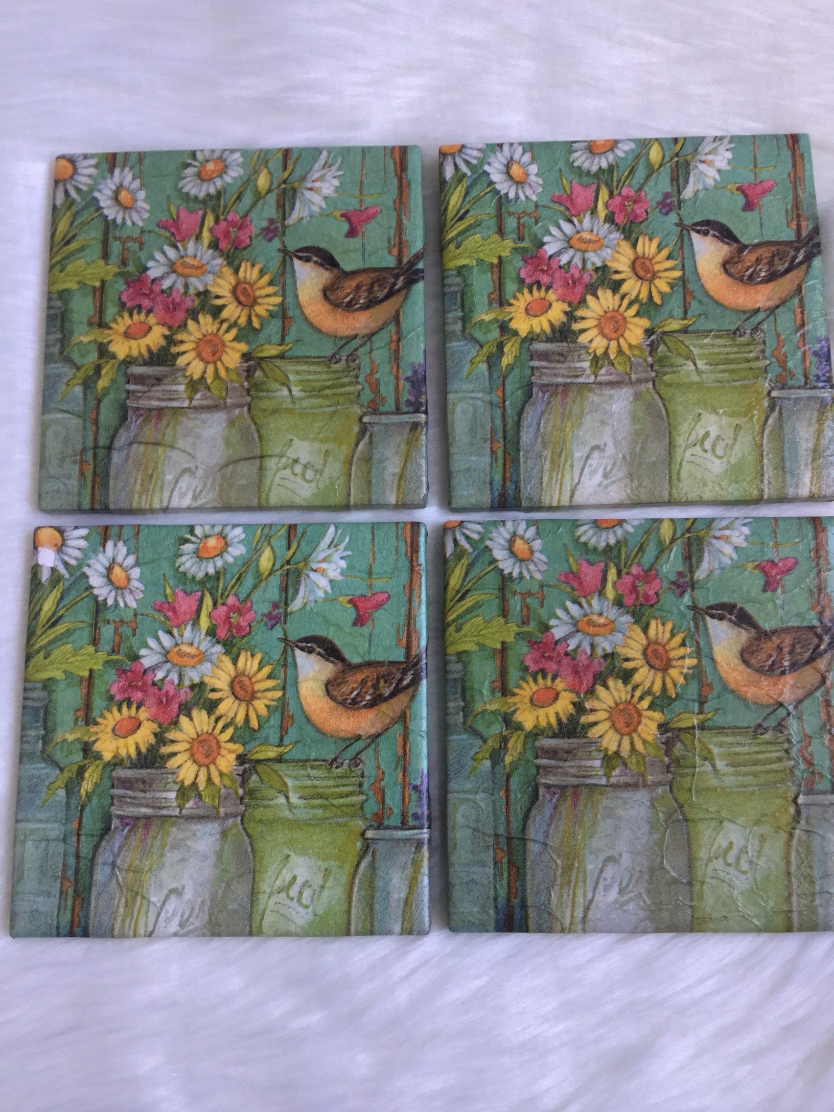 Vintage Robin Blue Bird Coasters Set of 4 Upcycled | Etsy