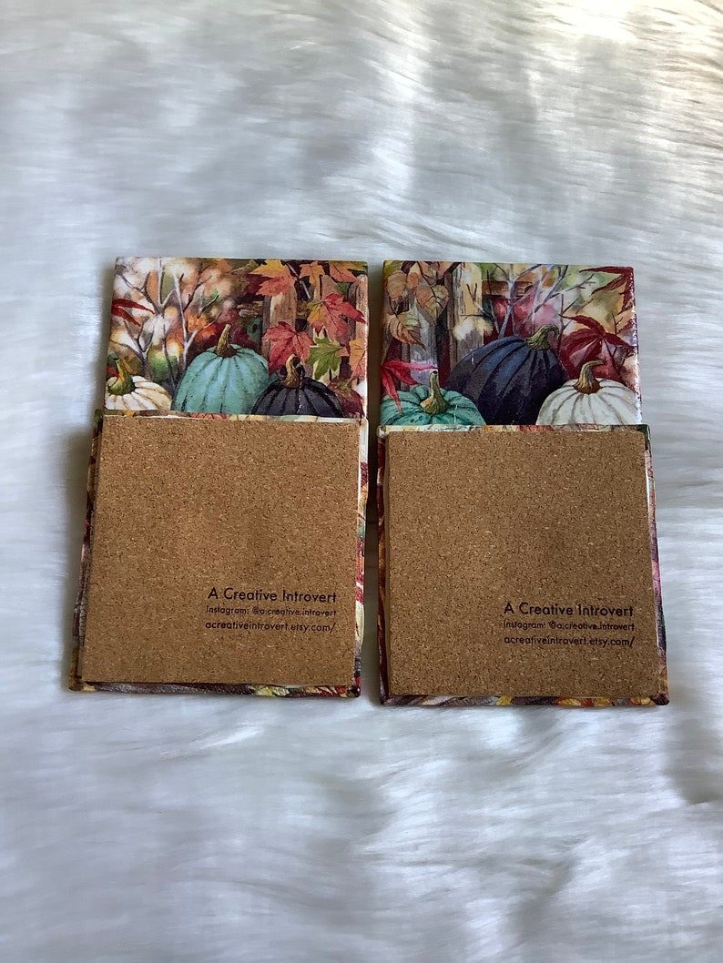 Fall Pumpkin Harvest Coasters, Set of 4, Upcycled Coasters, Napkin ...