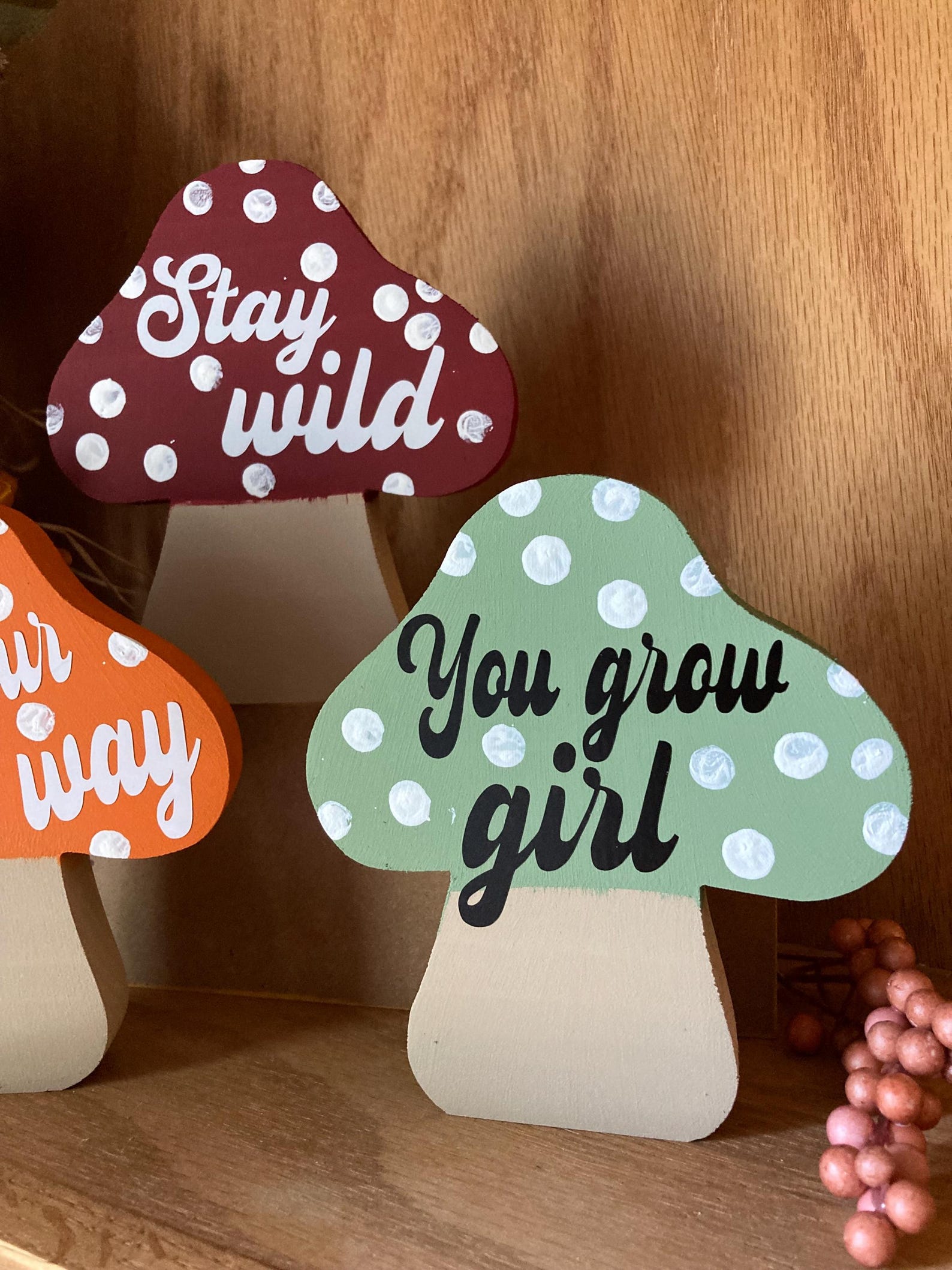 Whimsical Grow & Glow Wooden Mushroom Signs, Encouraging Kindness ...