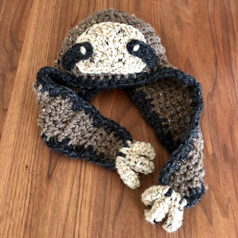 CROCHET HAT PATTERN Sloth Scarf Beanie Pattern Adult Kids - Etsy
