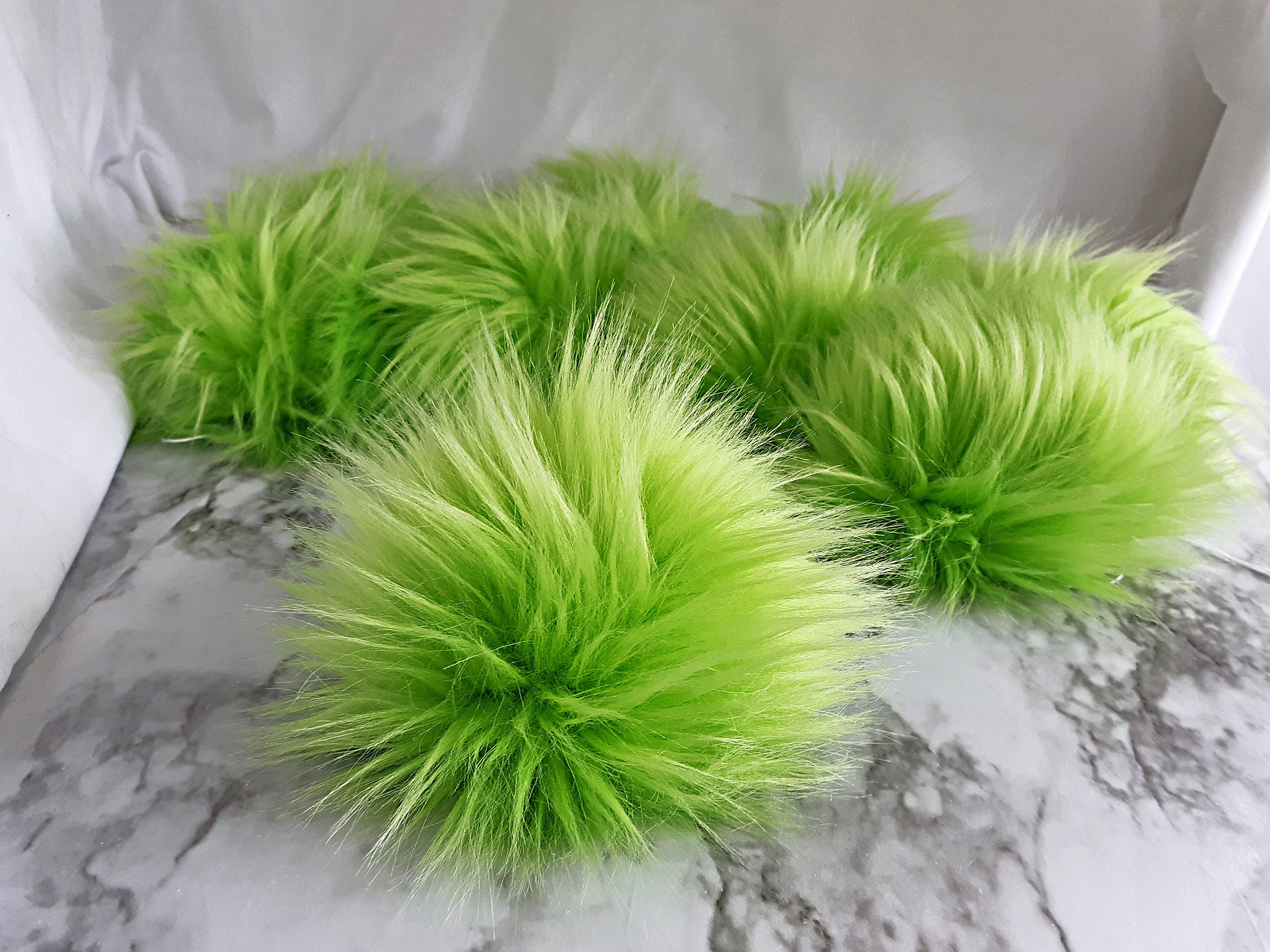 LIME Green Faux Fur Pom | Bright Neon Fun Color Fake Fur Pom | Small ...