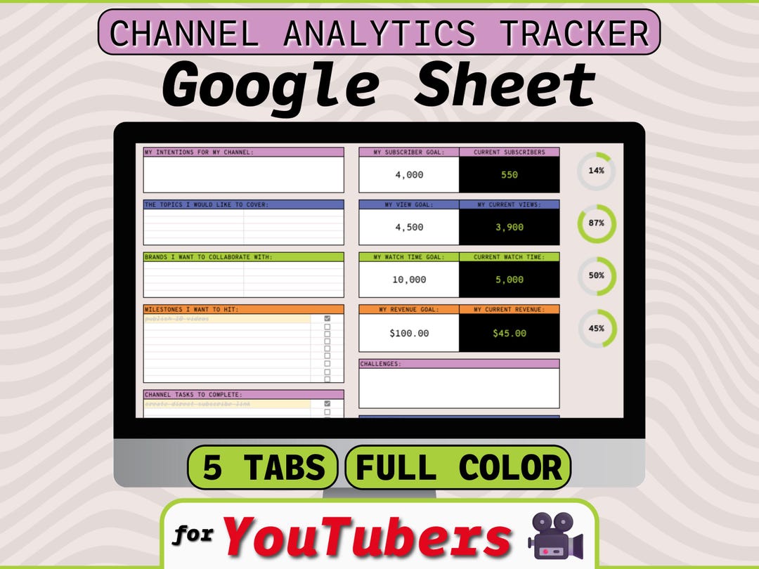 Google Sheet Analytics Tracker for Youtubers & Video Creators to Track ...