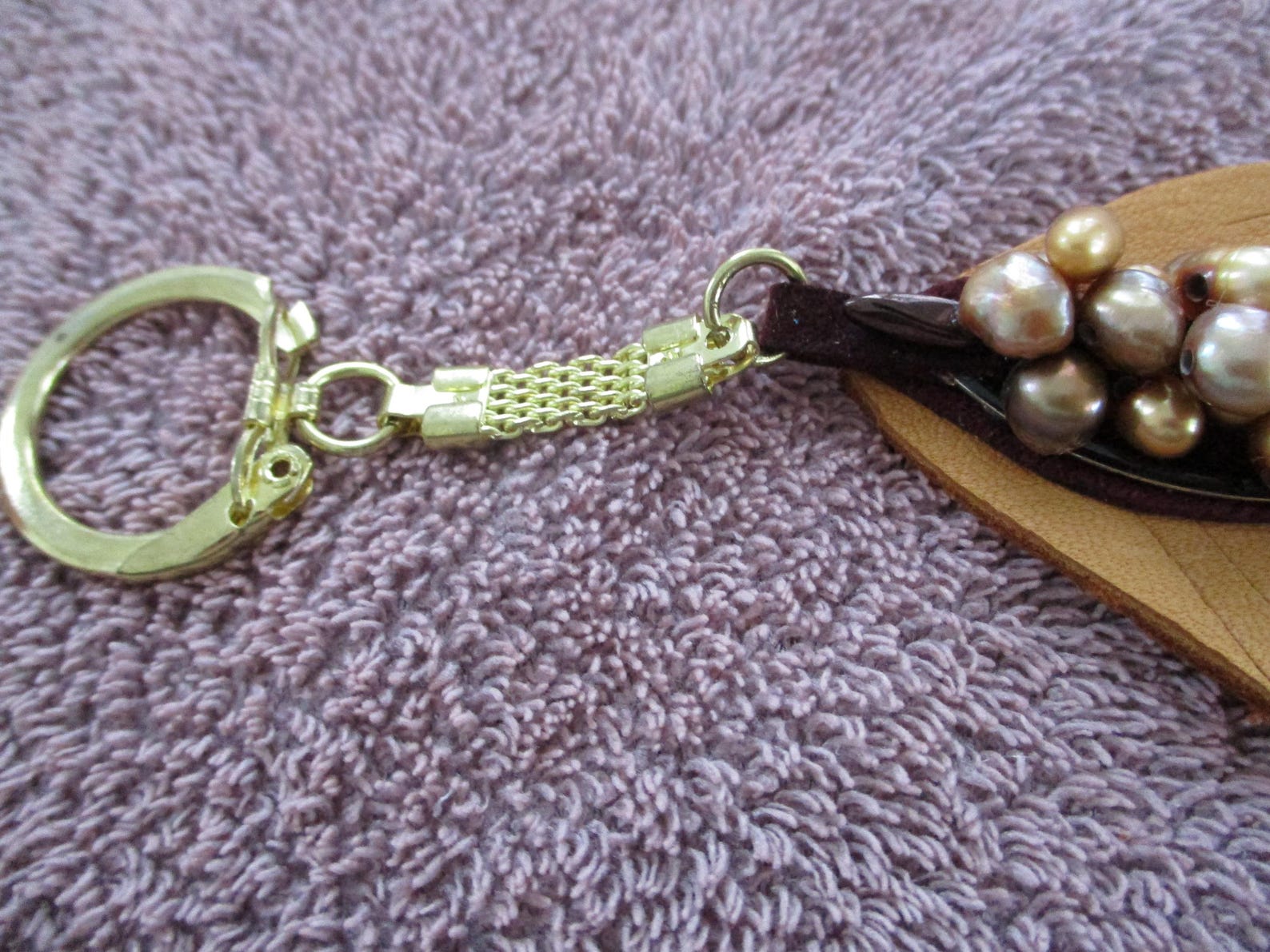 Pearls and Feathers Key Chain With Fringed Leather - Etsy