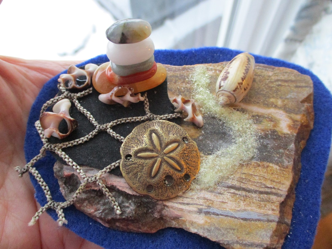 Rock Cairn Art on Indian Blanket Jasper Stone Slab Base, Water Carved ...