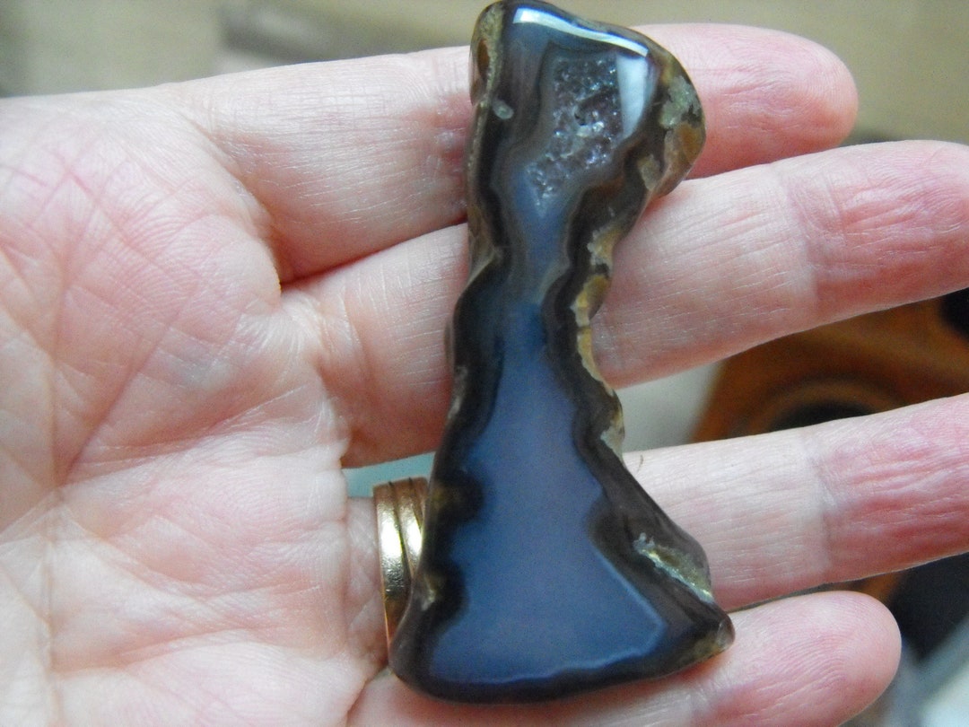 Banded Bright Blue Free Form Agate Cab With Crystal Pocket - Etsy