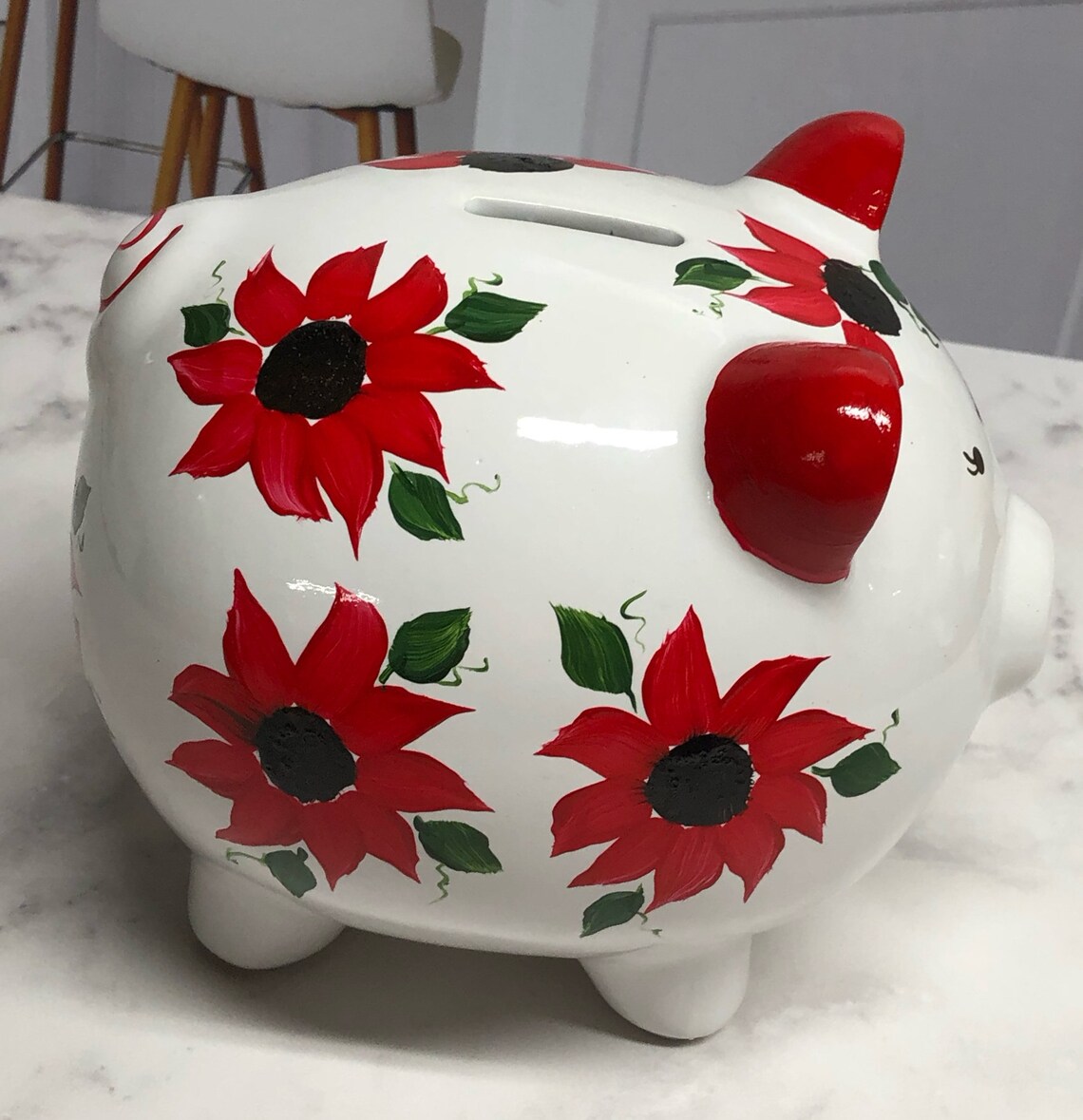 Red Floral Piggy Bank, Custom Bank, Personalized Bank, New Baby Gift ...