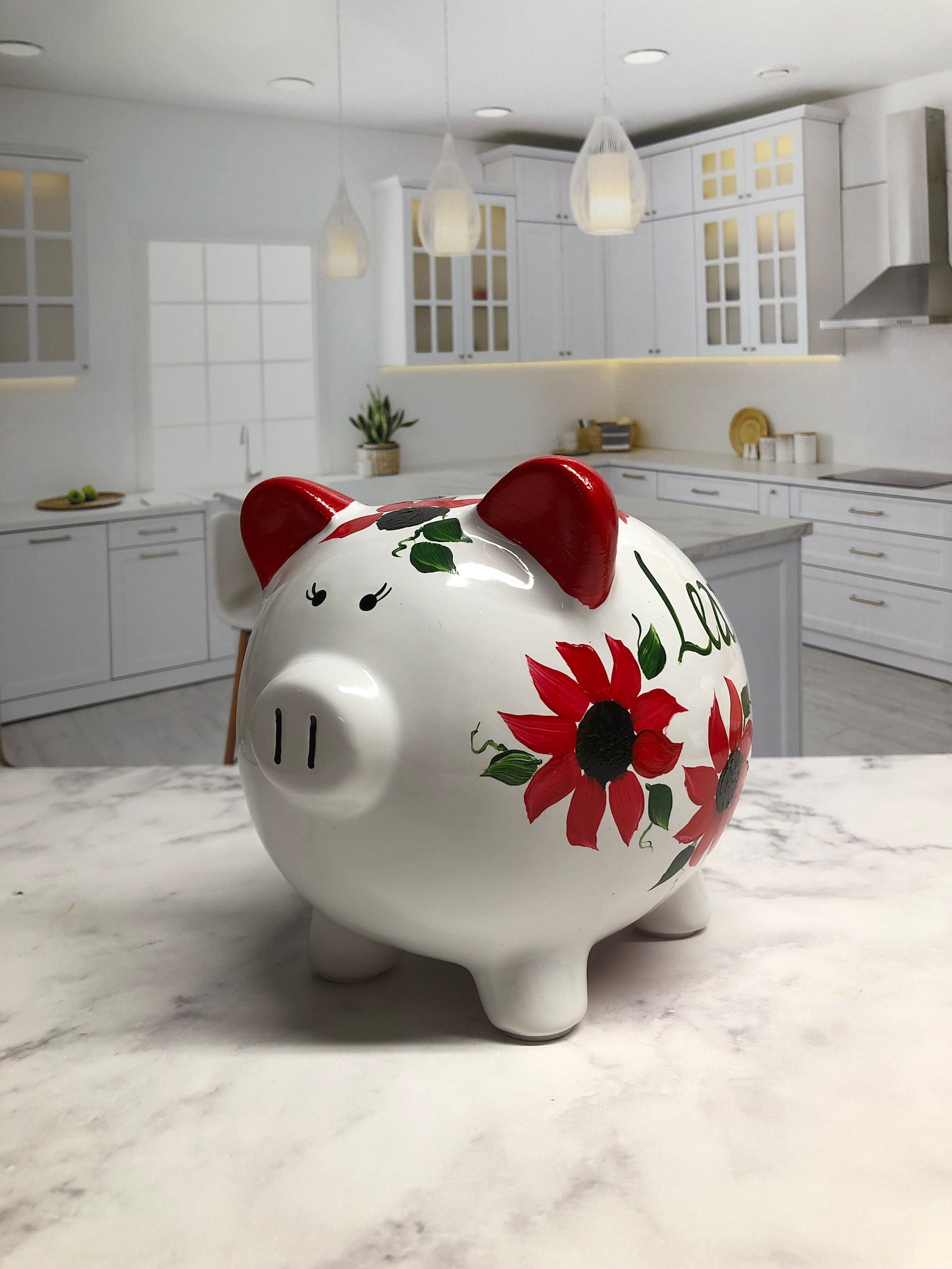 Red Floral Piggy Bank, Custom Bank, Personalized Bank, New Baby Gift ...
