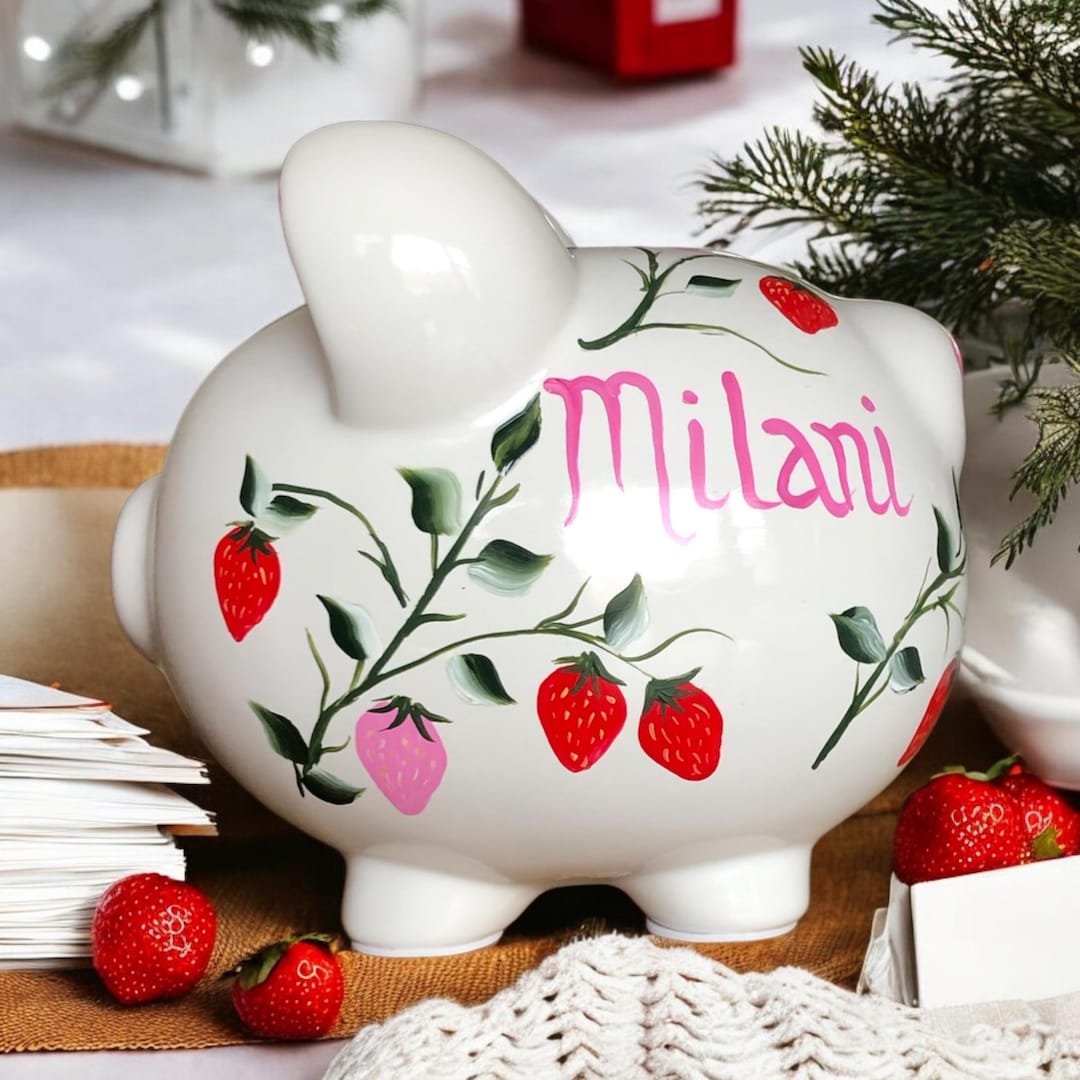 Personalized Bank, Strawberry Piggy Bank, New Baby Gift, Baby Shower ...