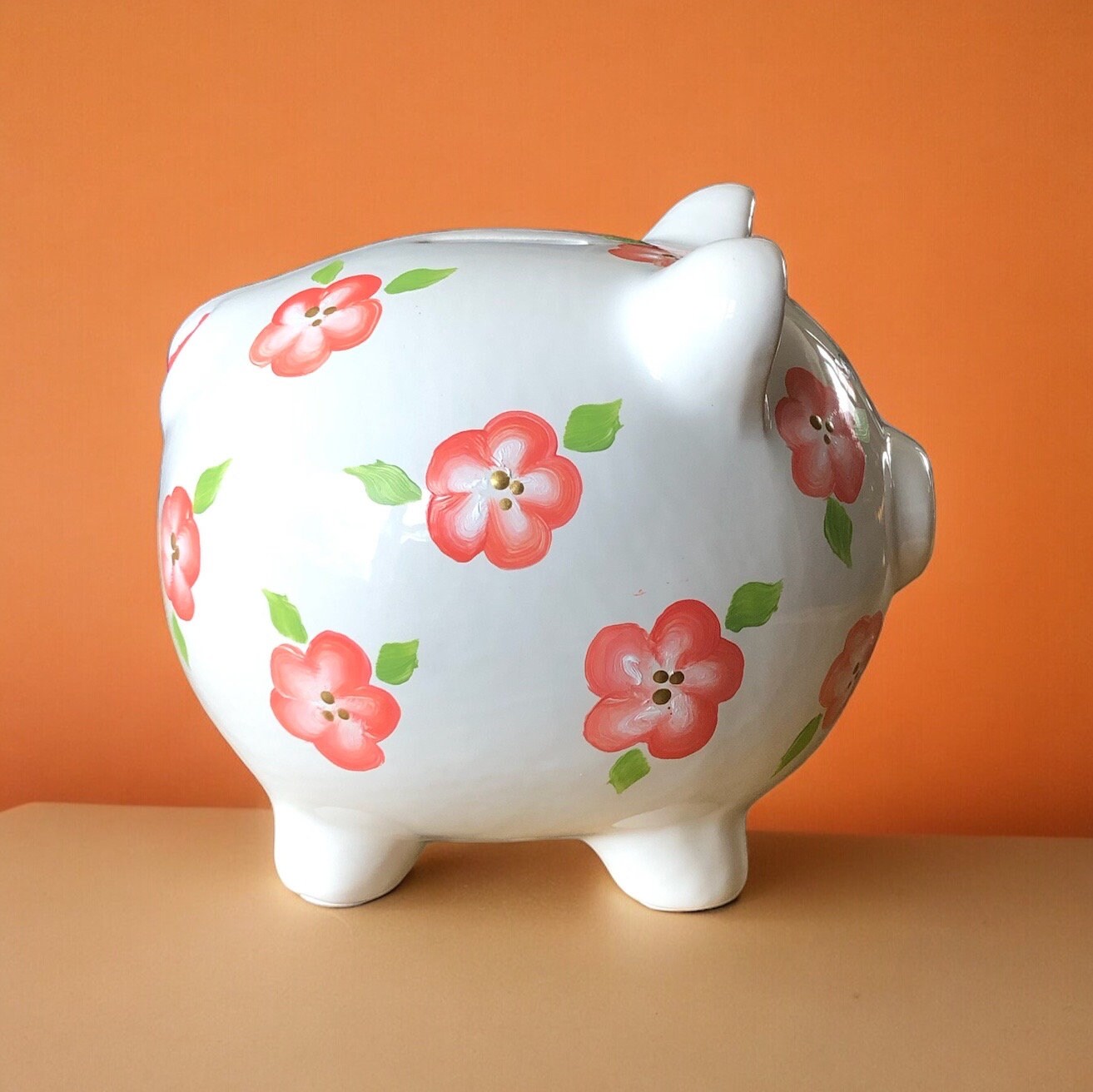 Floral Peach Piggy Bank, Personalized Bank, New Baby Gift, Shower Gift ...