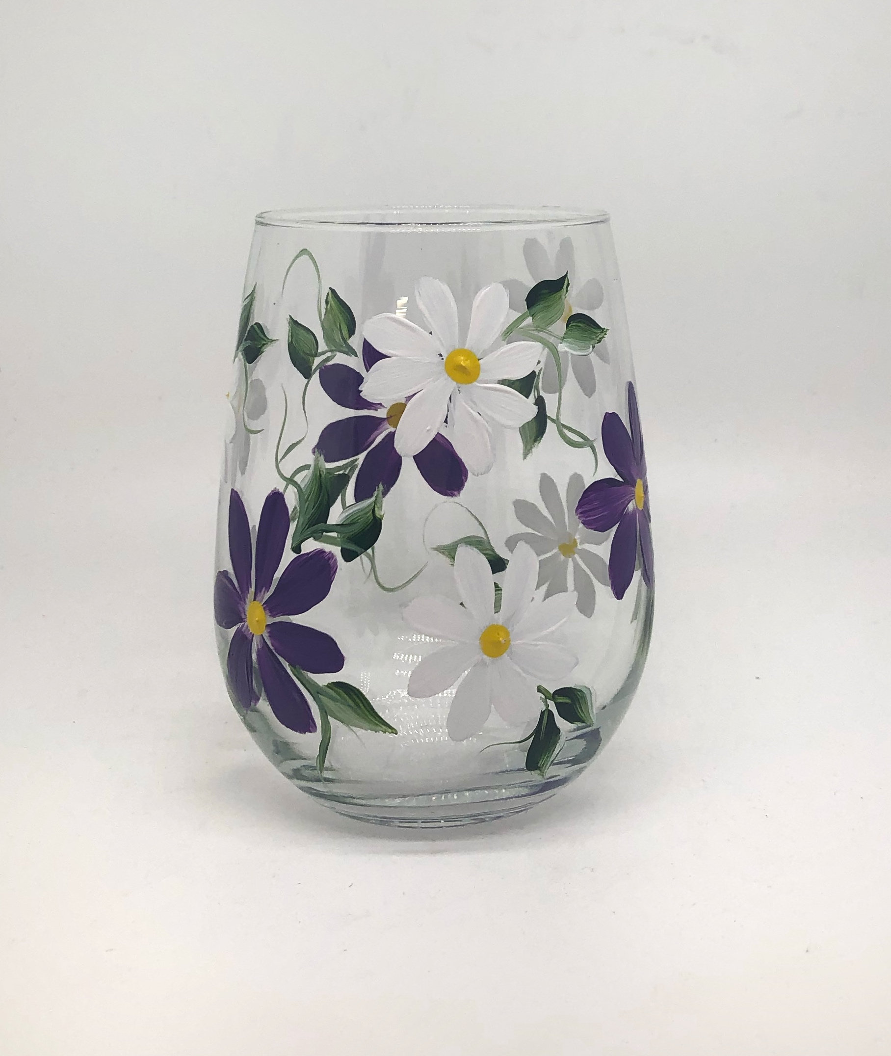 Painted Wine Glasses, Pretty Wine Glass, Daisy Wine Glasses, Hand ...