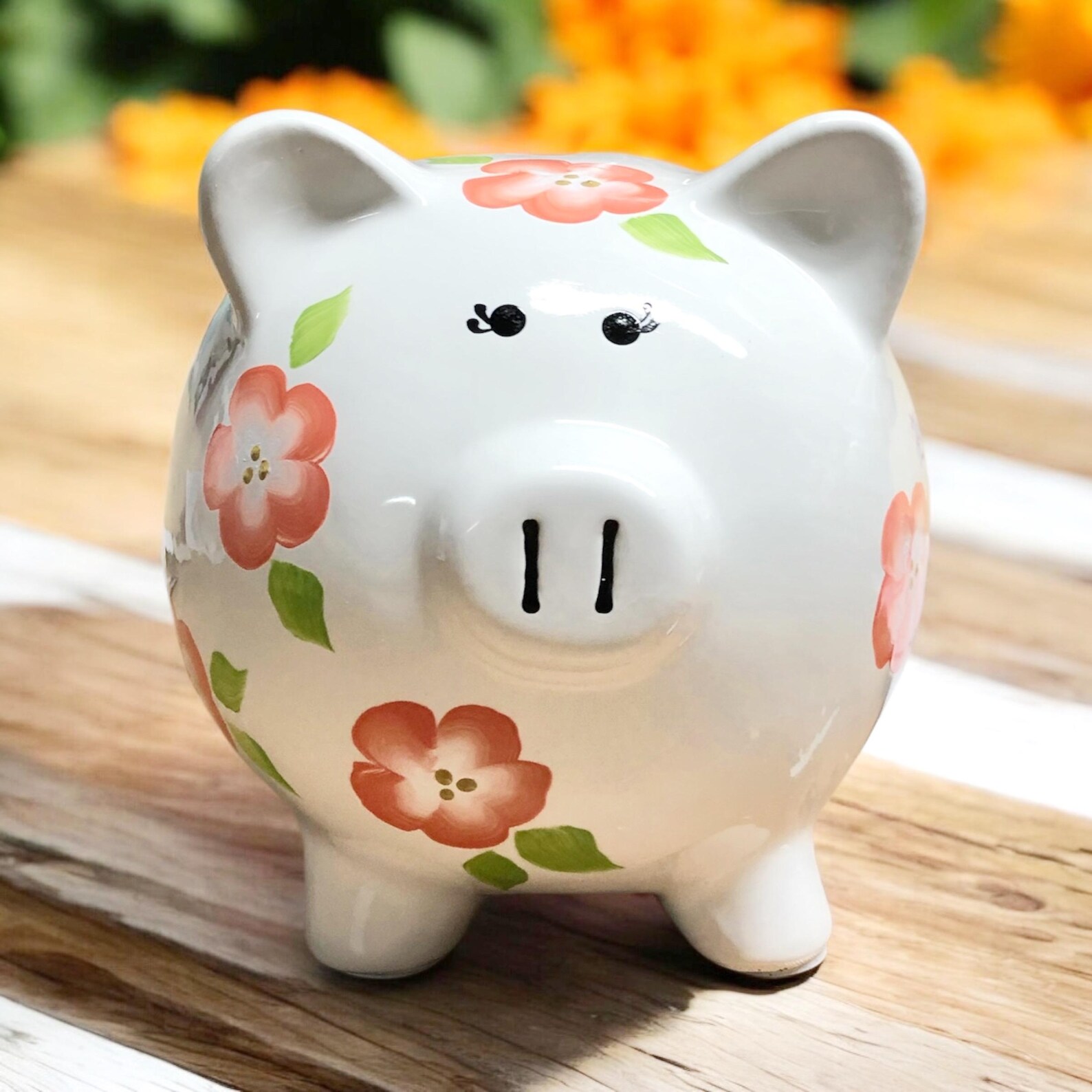 Floral Peach Piggy Bank, Personalized Bank, New Baby Gift, Shower Gift ...