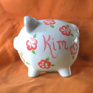 Floral Peach Piggy Bank, Personalized Bank, New Baby Gift, Shower Gift ...