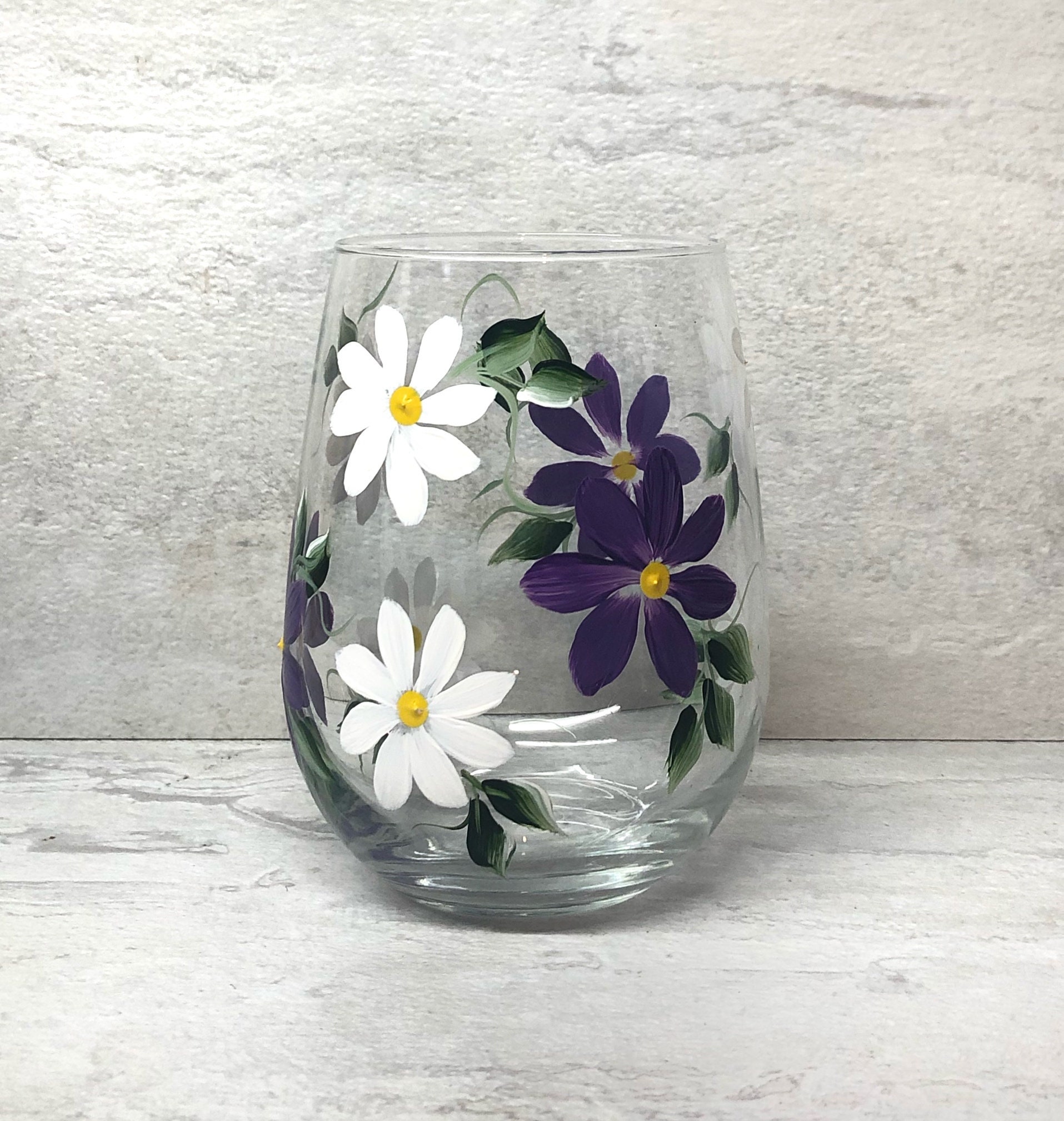 Painted Wine Glasses, Pretty Wine Glass, Daisy Wine Glasses, Hand ...