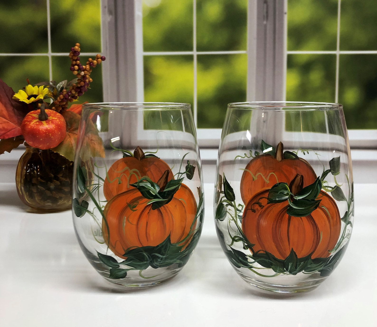Painted Wine Glasses, Fall Wine Glasses, Personalized Gift, Pretty Wine ...