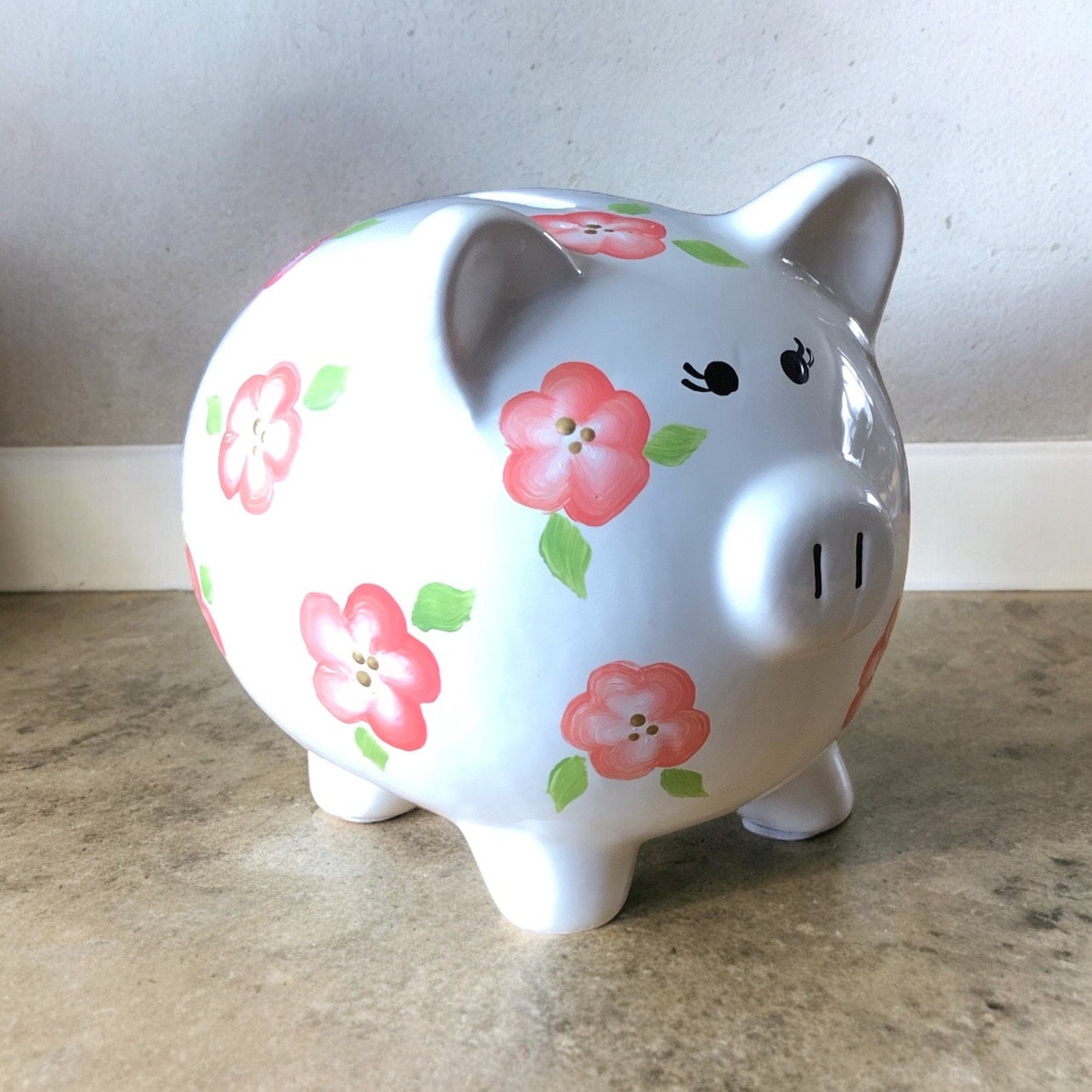 Floral Peach Piggy Bank, Personalized Bank, New Baby Gift, Shower Gift ...