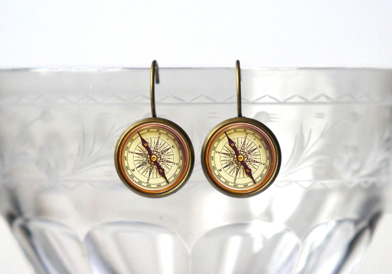 Compass Earrings - Compass Jewelry - Bronze Earrings - Cute 14mm Bronze ...