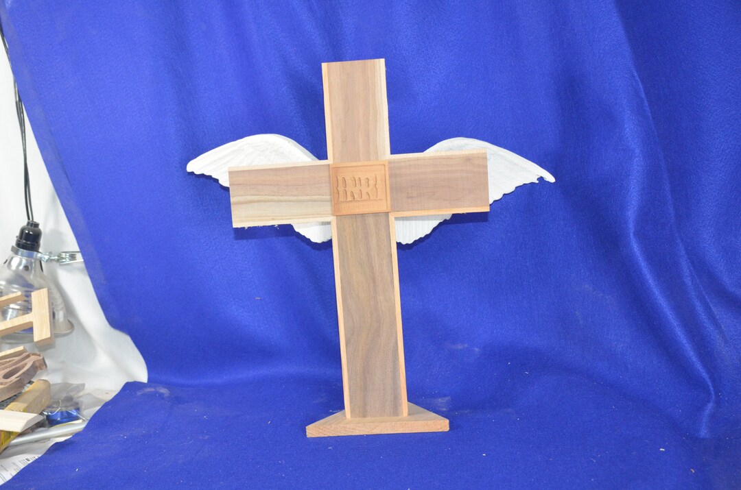 Cross With Angel Wings Made From Walnut, Maple and Oak - Etsy