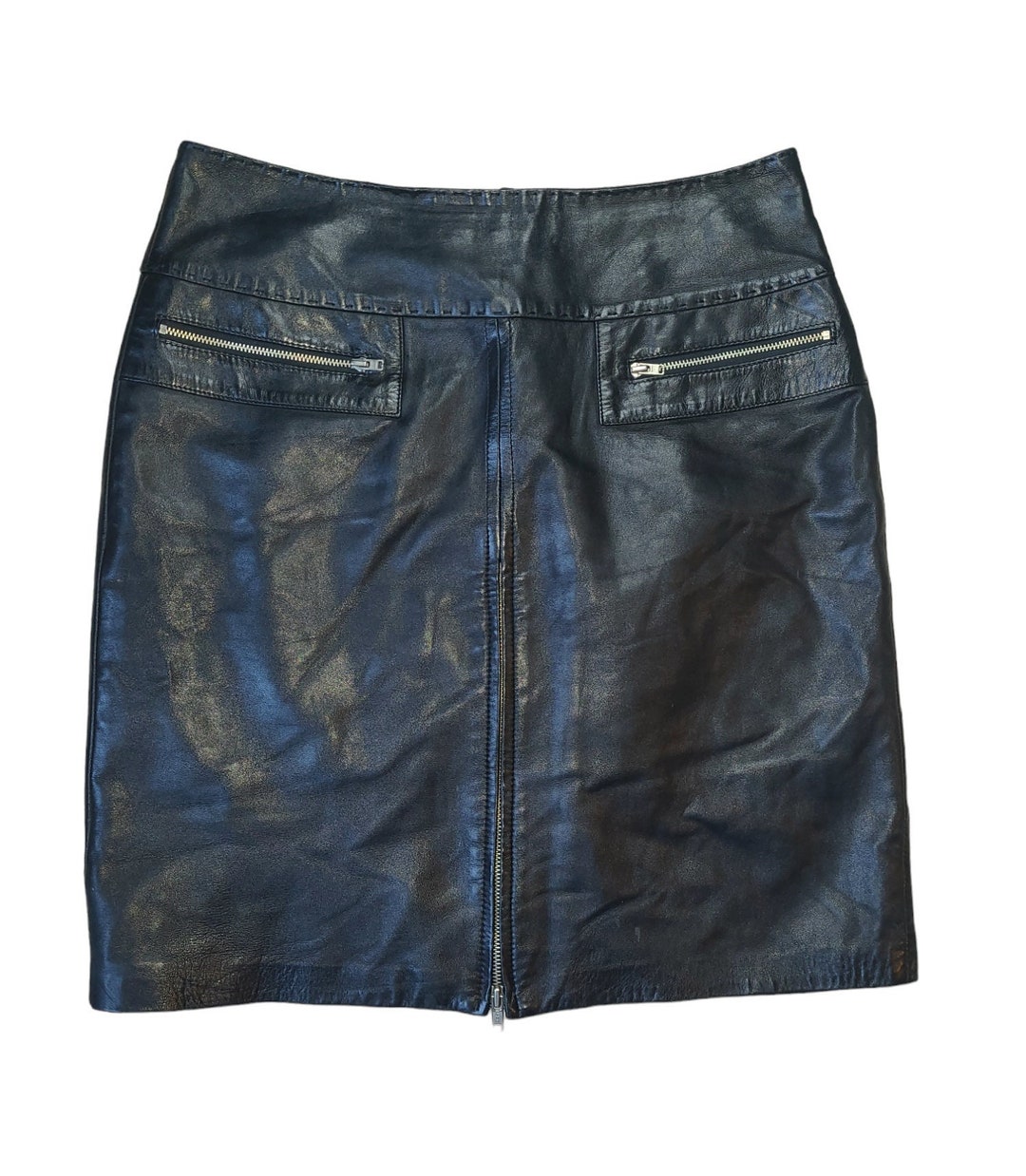 Vintage CACHE Black Leather Motorcycle Short Skirt Zip Hemline - Etsy