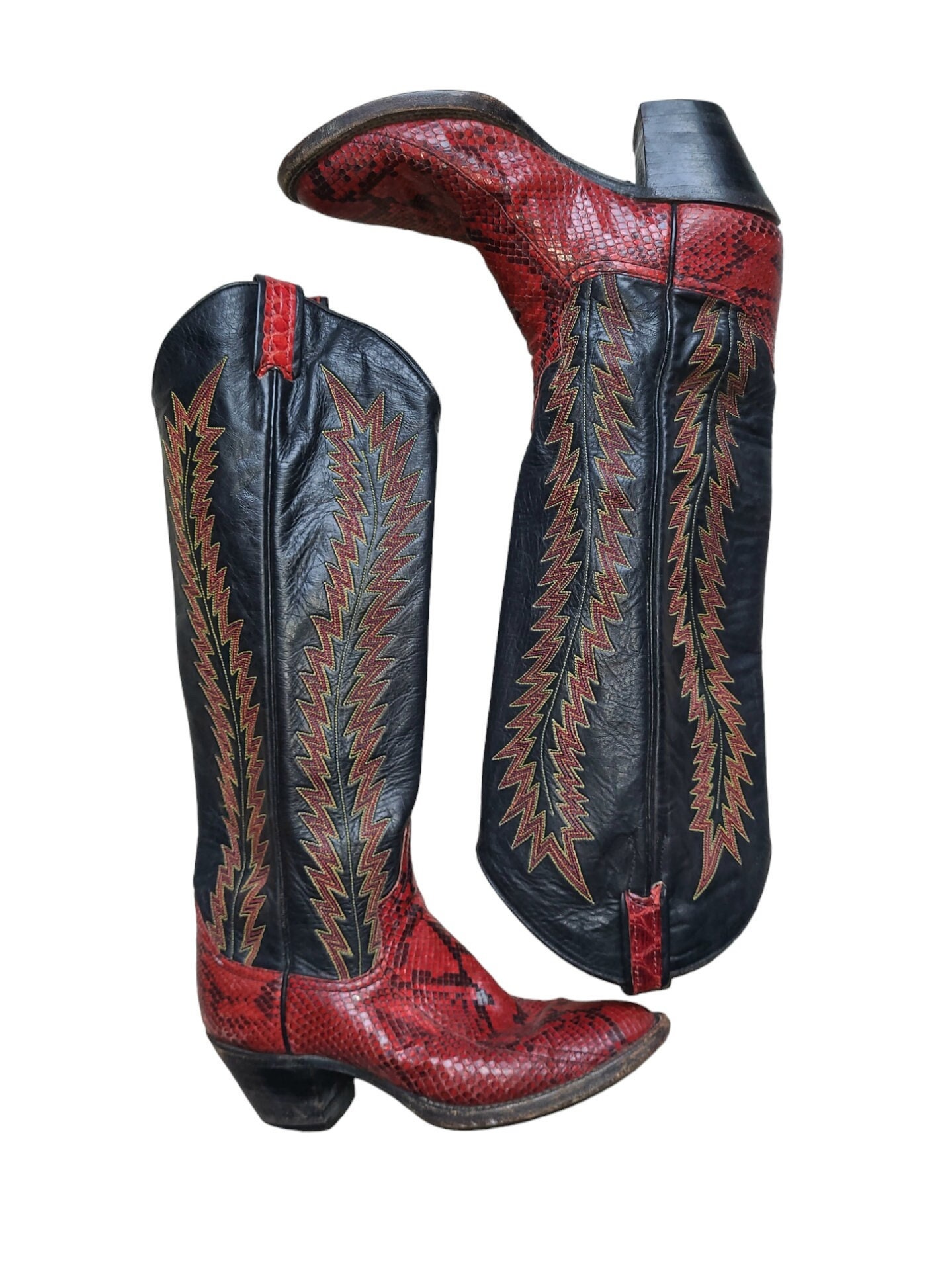 RARE LARRY MAHAN Red Vintage Leather Western Python Snakeskin Cowboy ...