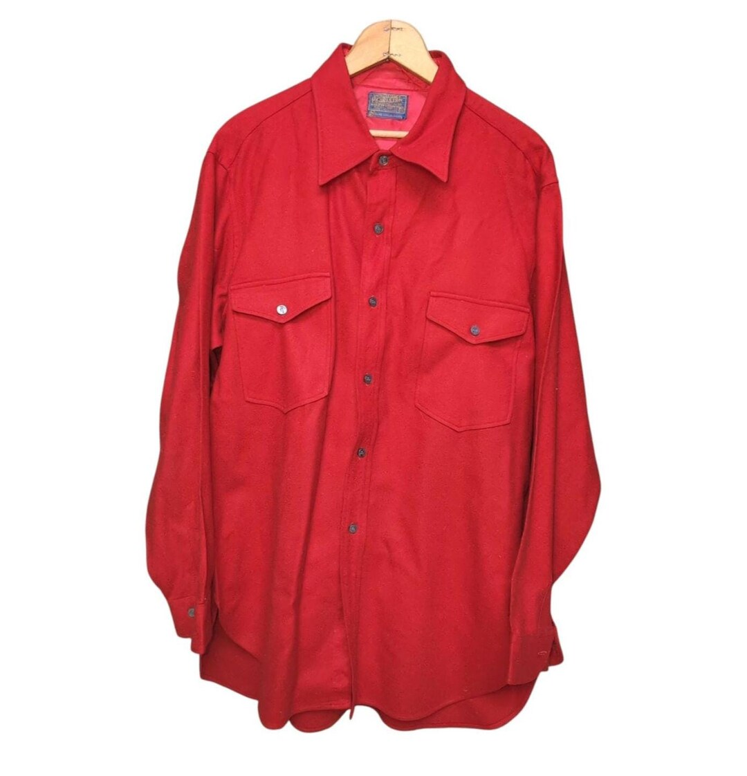 Vintage 1960's Pendleton Christmas Red Wool Button Shirt Portland Men's ...