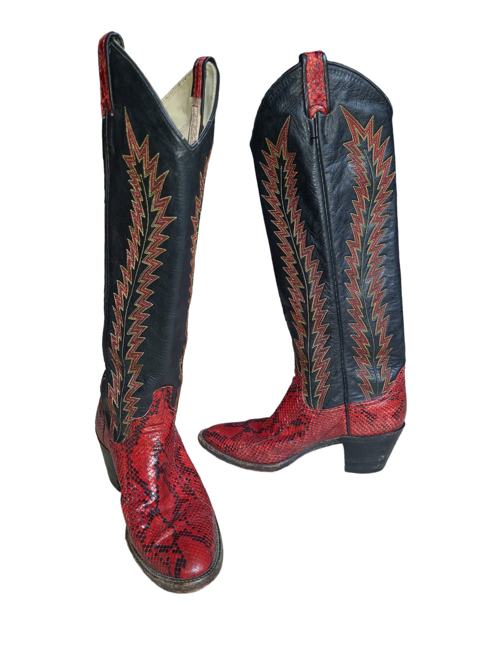 RARE LARRY MAHAN Red Vintage Leather Western Python Snakeskin Cowboy ...