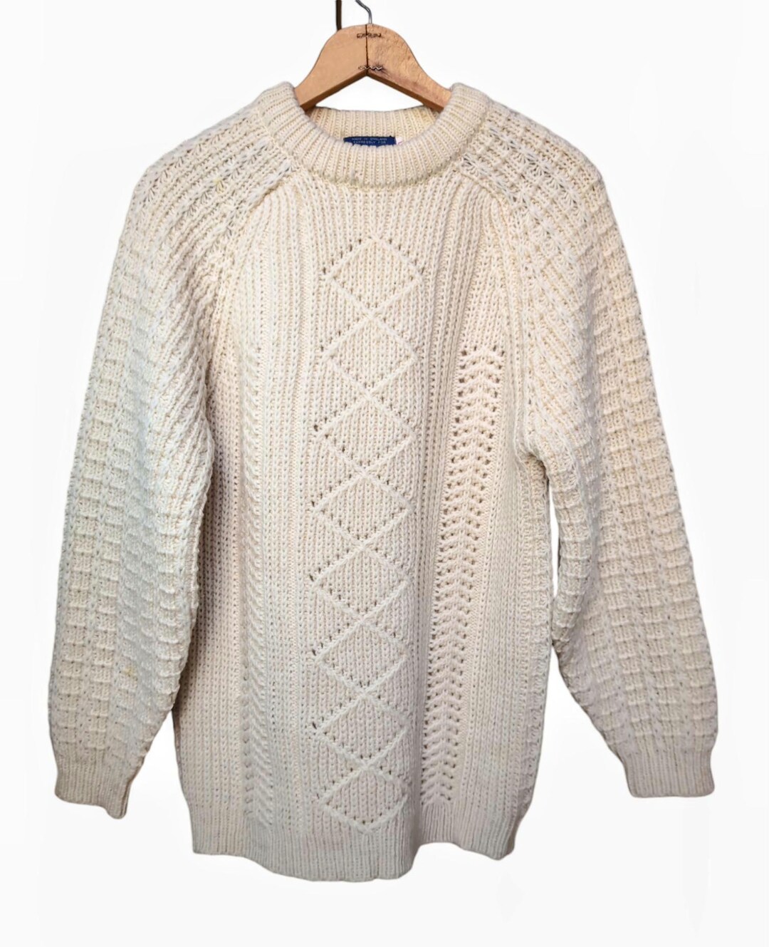 Vintage Davison's England Crew Neck Fishermans Knit Heavyweight Wool ...