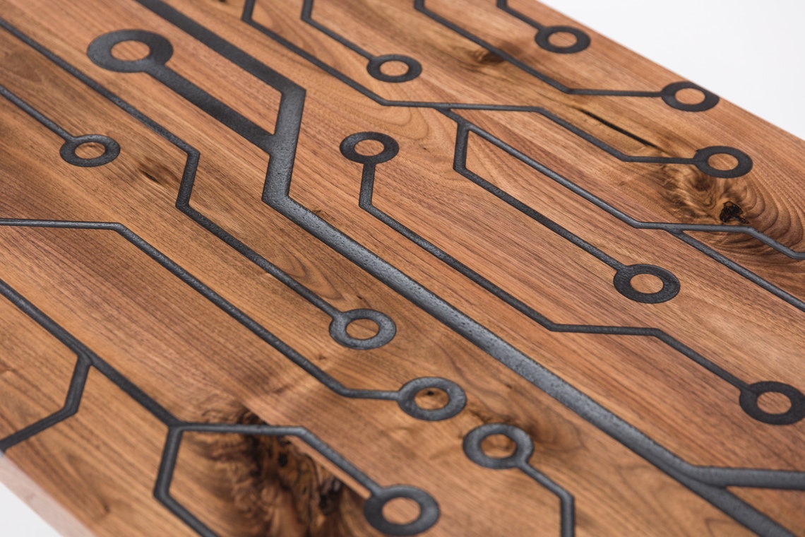 Resin Circuit Board Coffee Table, Hardwood With Metal Legs - Etsy
